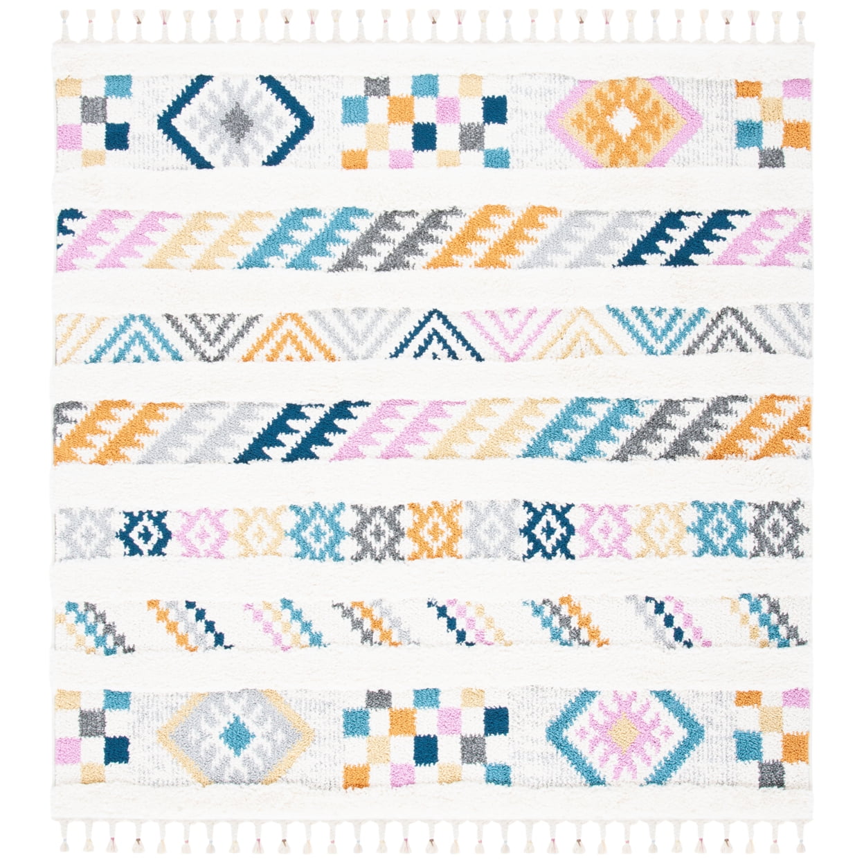 SAFAVIEH Moroccan Fringe Lacklan Southwestern Shag Area Rug, Ivory/Blue ...