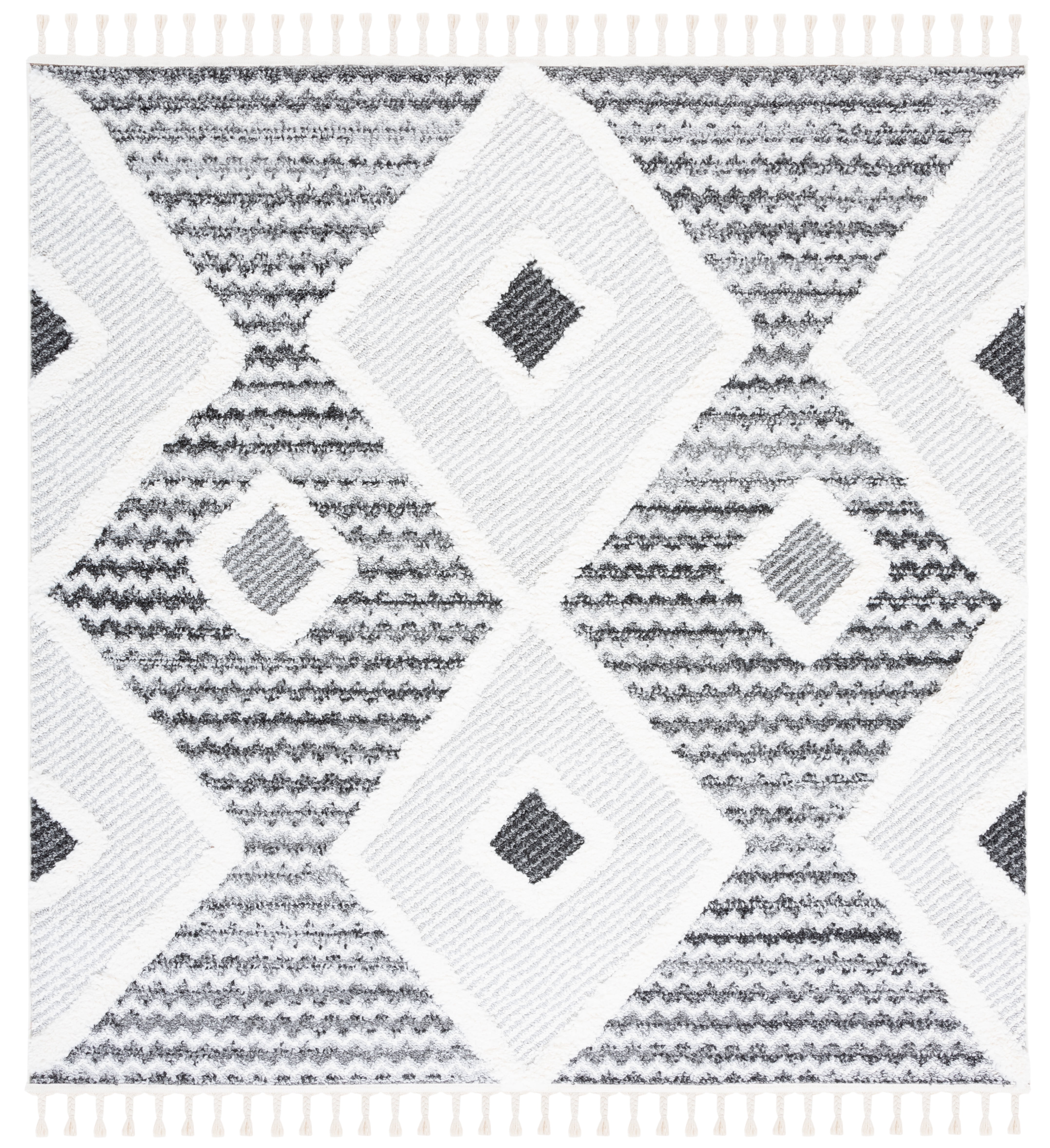 SAFAVIEH Moroccan Tassel Amy Diamond Shag Area Rug, Grey/Ivory, 6'7" x ...