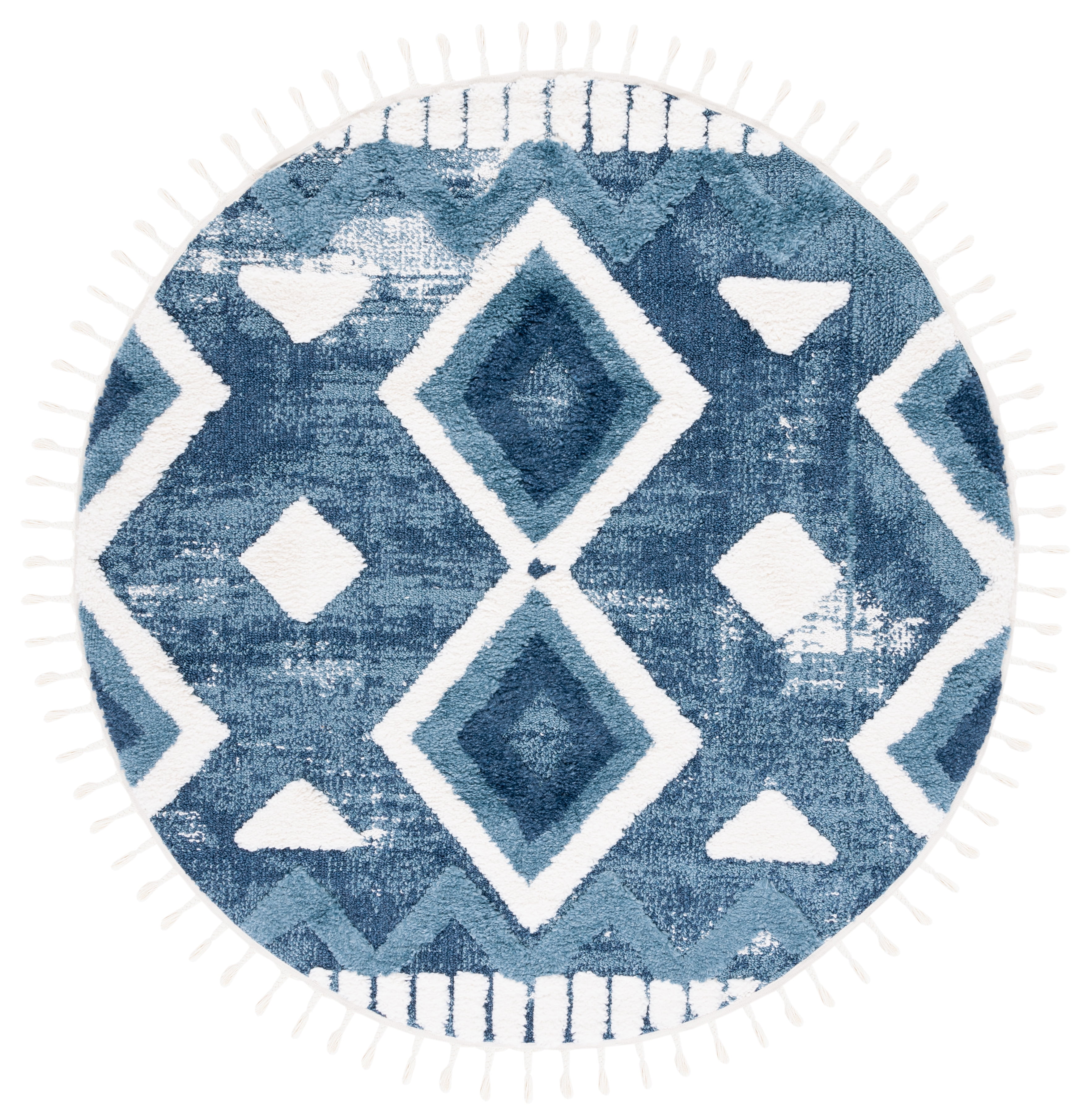 SAFAVIEH Moroccan Tassel Ciera Medallion Shag Area Rug, Blue/Ivory, 6'7 ...