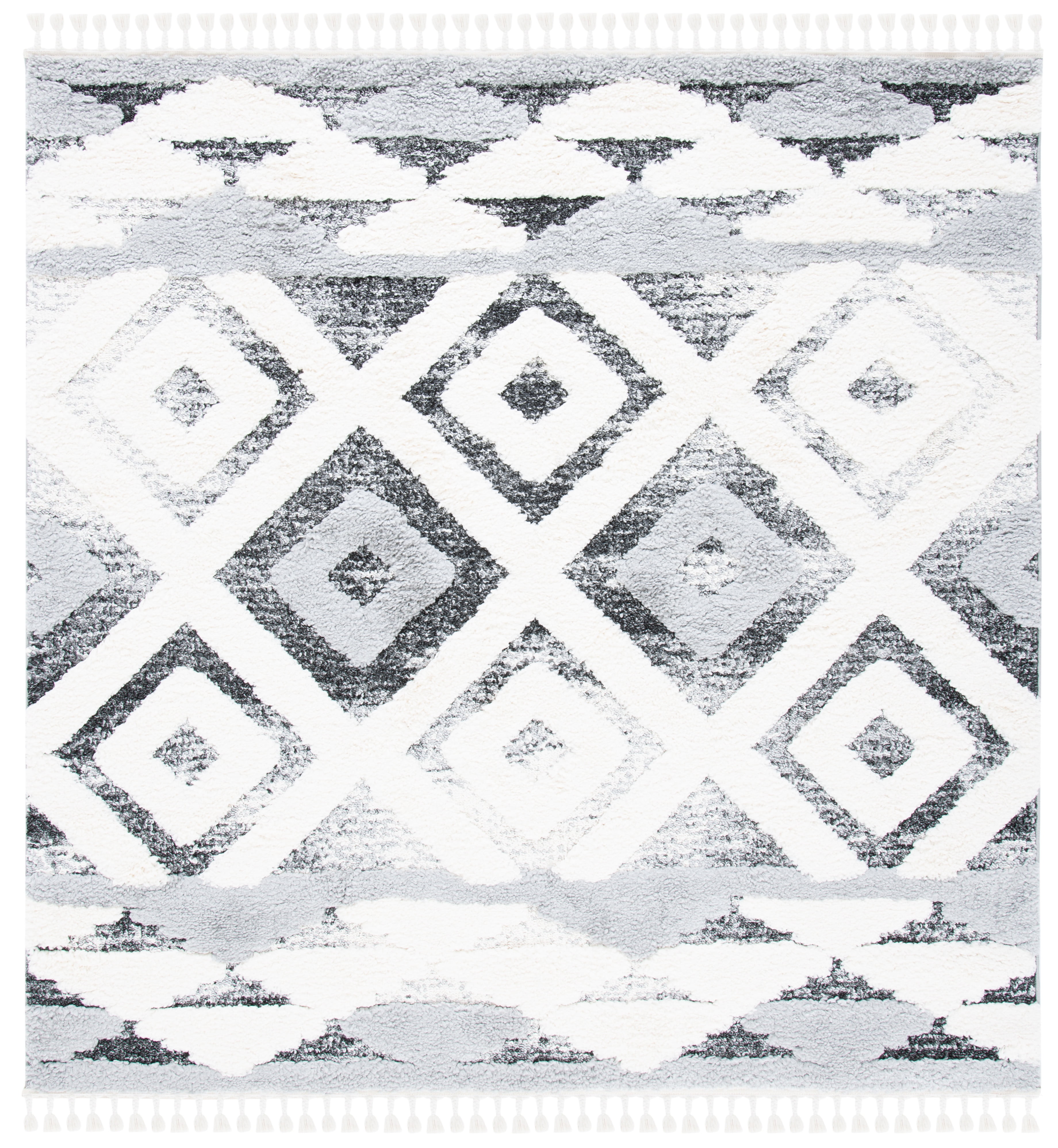 SAFAVIEH Moroccan Tassel Freddy Medallion Shag Area Rug, Grey/Ivory, 6 ...
