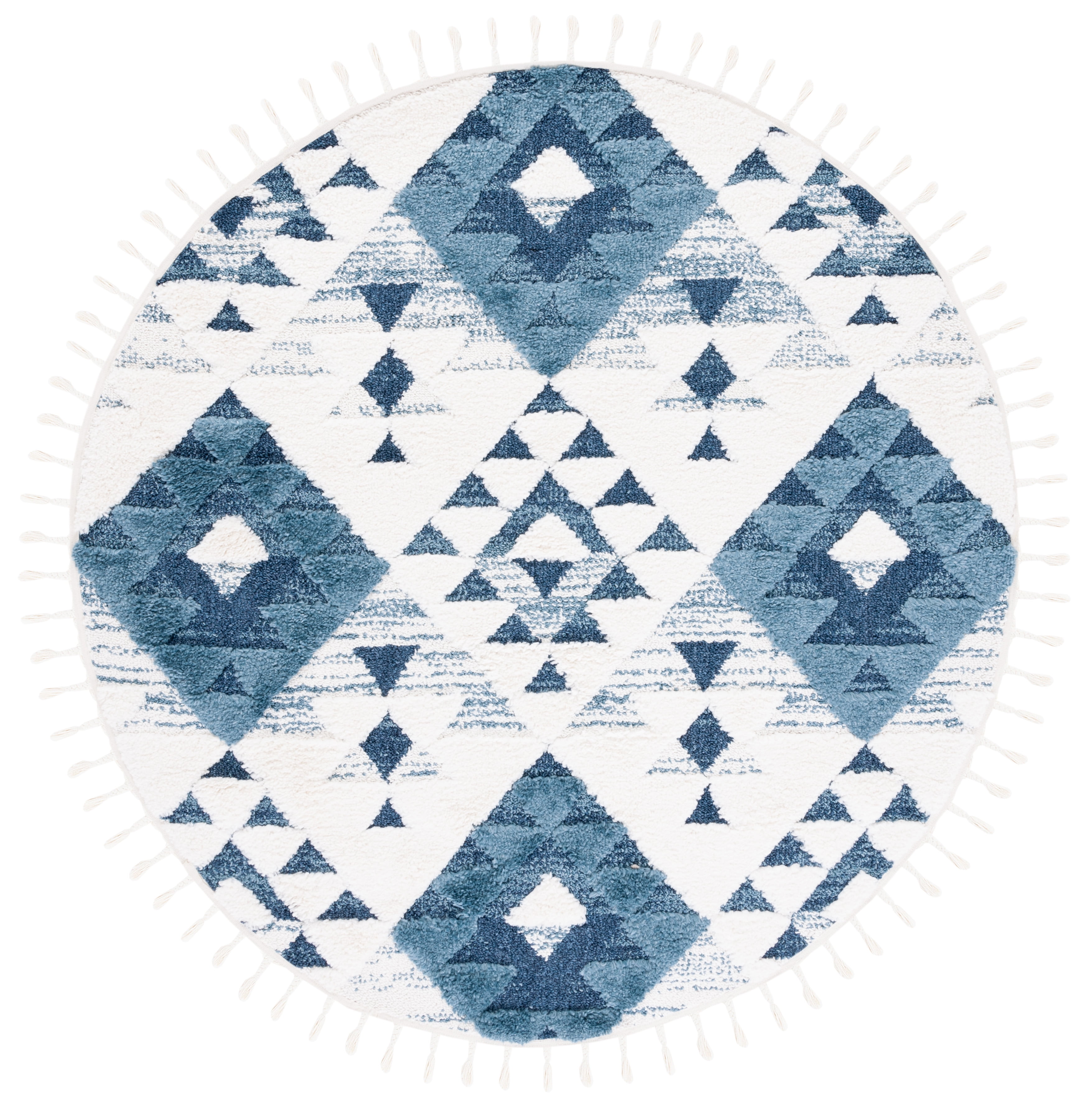 SAFAVIEH Moroccan Tassel Larry Geometric Shag Area Rug, Blue/Ivory, 3 ...
