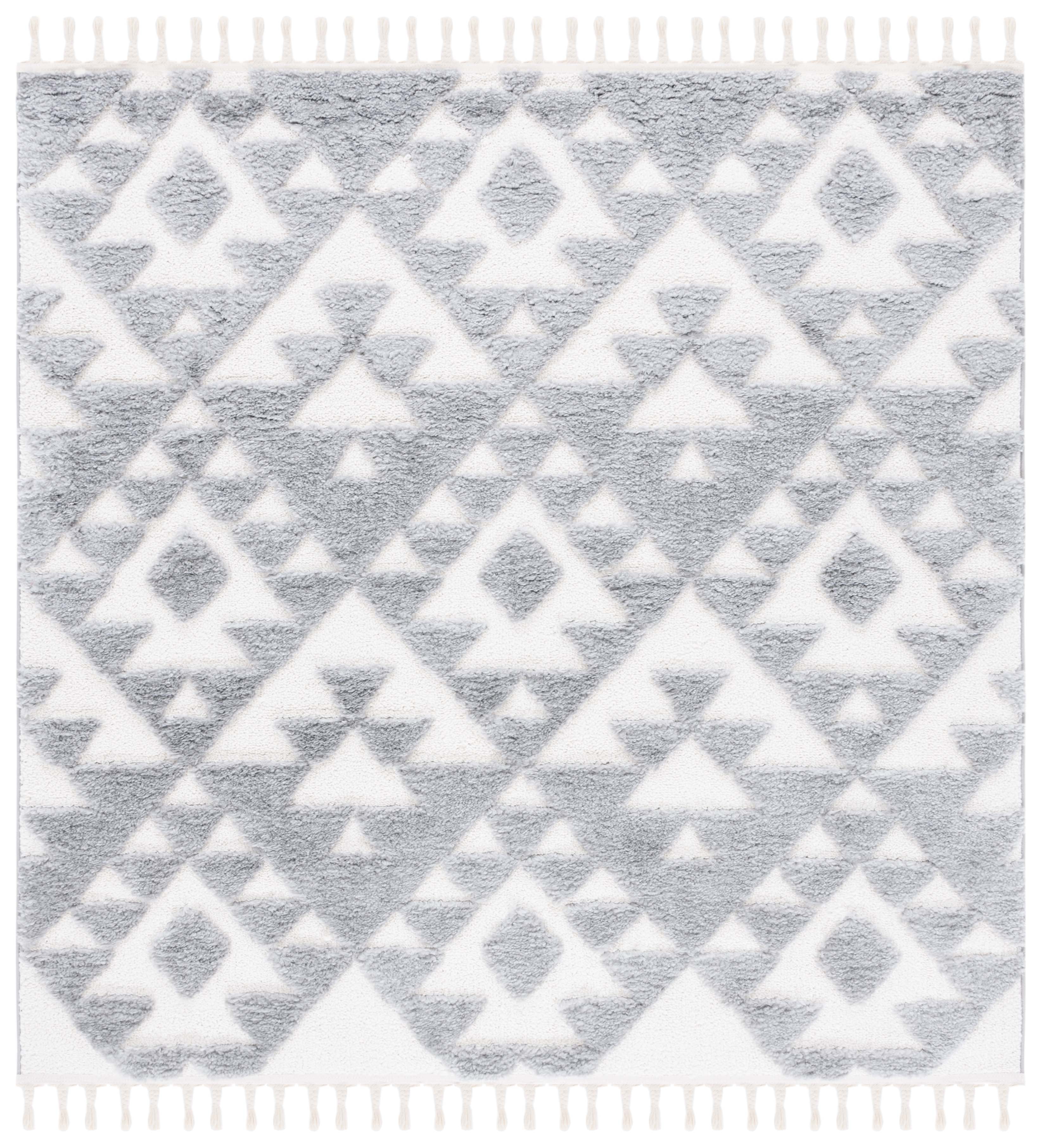 SAFAVIEH Moroccan Tassel Larry Geometric Shag Area Rug, Gray/Ivory, 6'7 ...