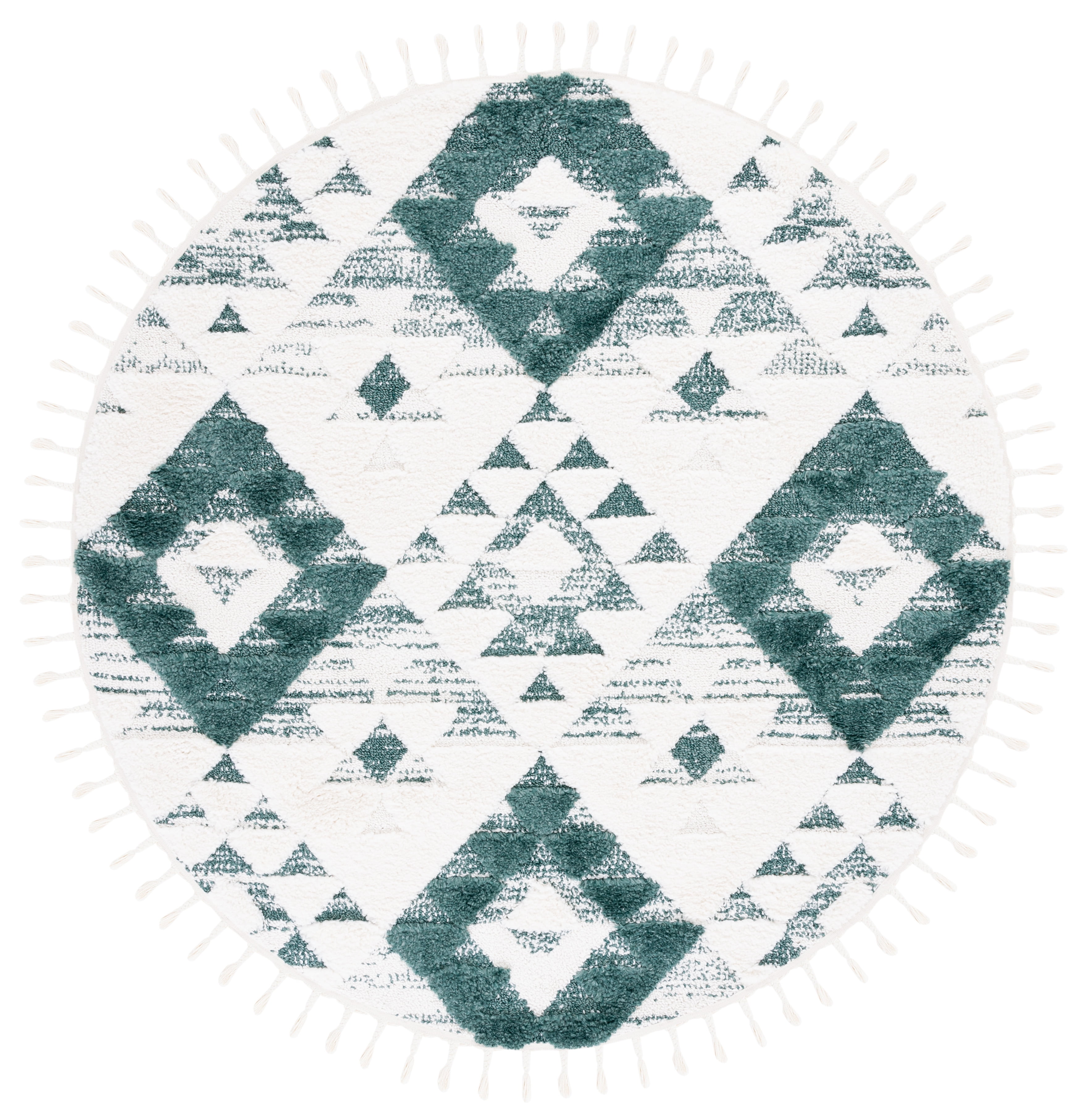SAFAVIEH Moroccan Tassel Larry Geometric Shag Area Rug, Green/Ivory, 3 ...