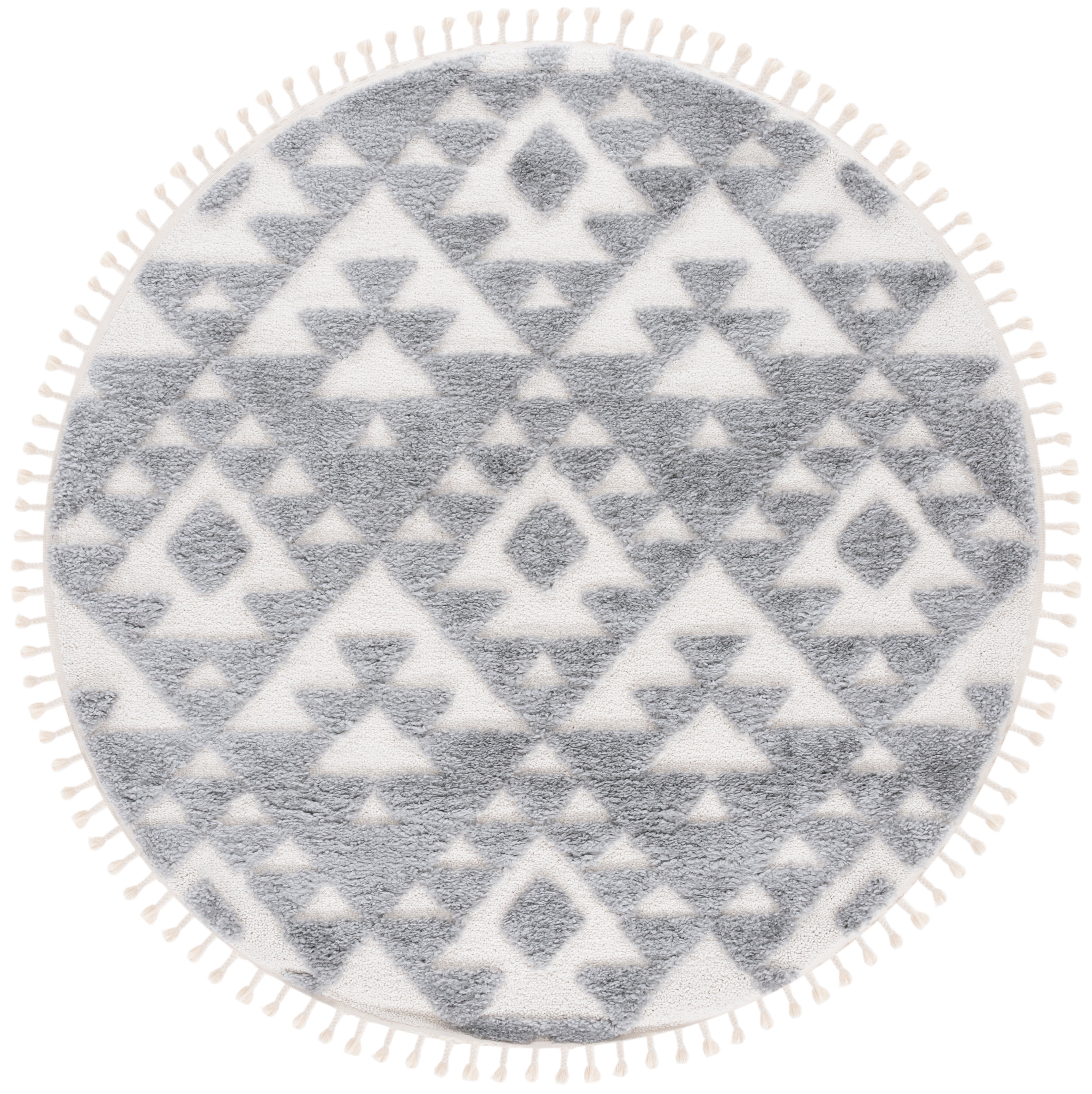 SAFAVIEH Moroccan Tassel Larry Geometric Shag Area Rug, Grey/Ivory, 6'7 ...