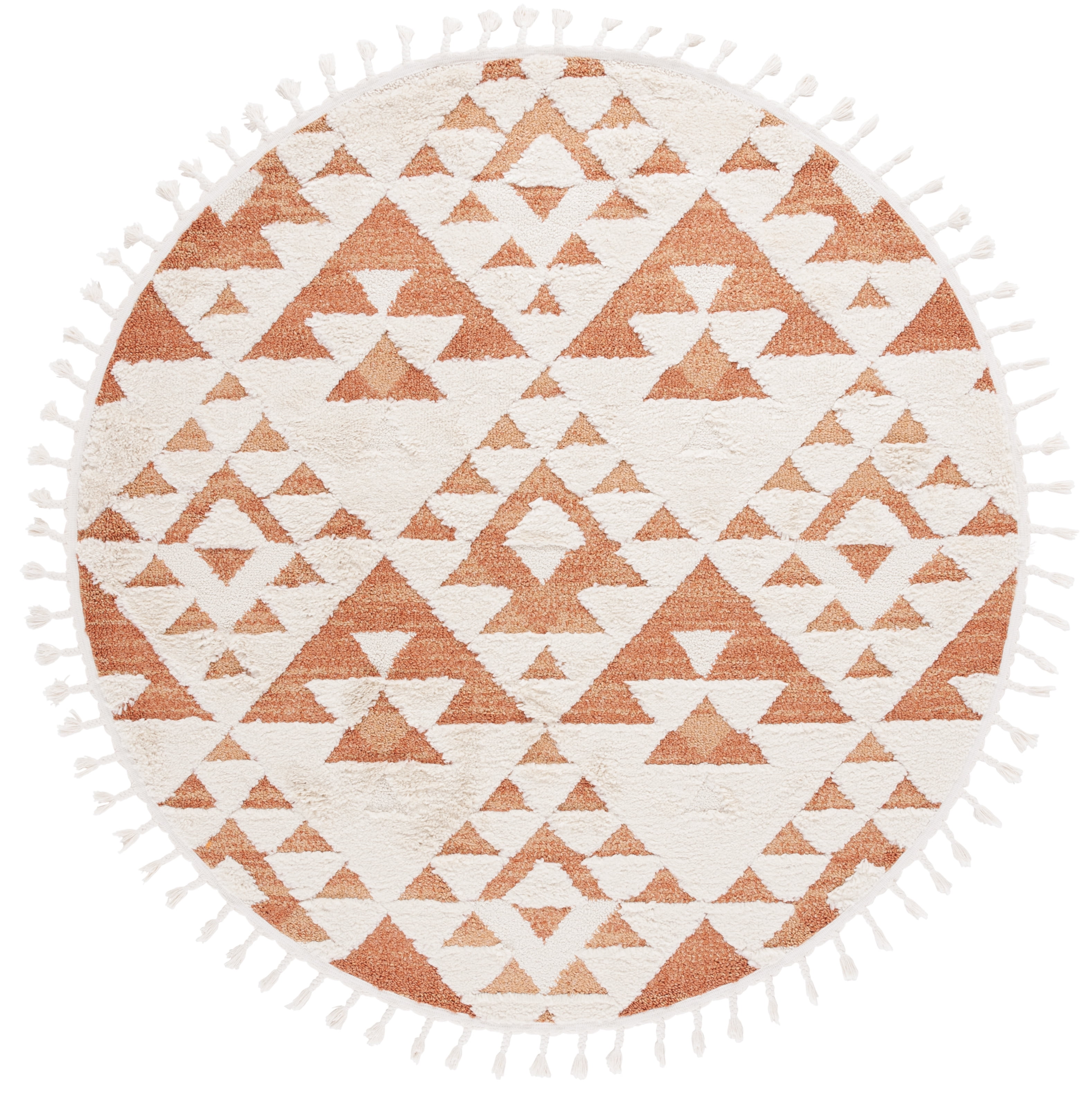 SAFAVIEH Moroccan Tassel Larry Geometric Shag Area Rug, Ivory/Brick ...