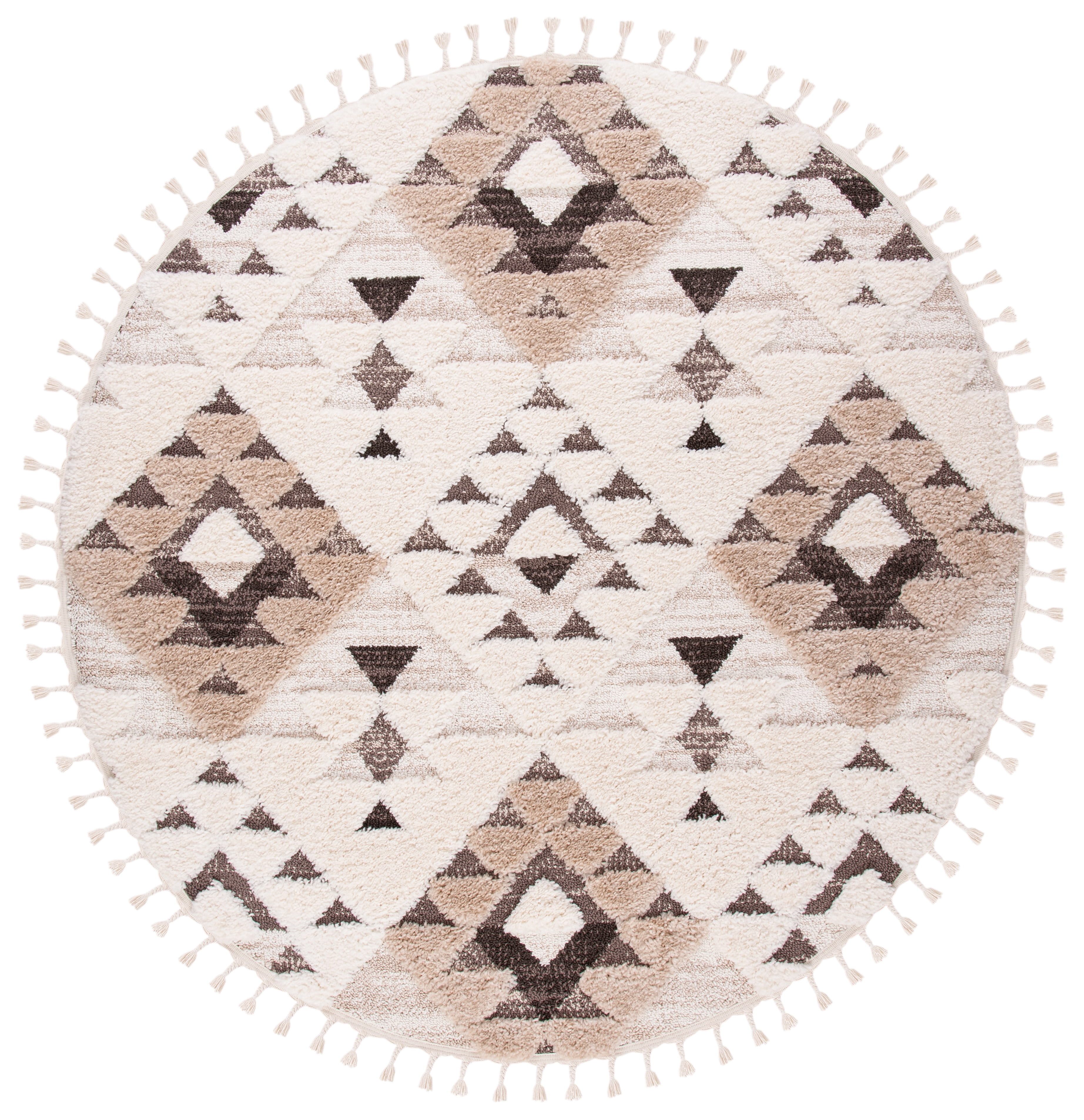 SAFAVIEH Moroccan Tassel Larry Geometric Shag Area Rug, Ivory/Brown, 10 ...