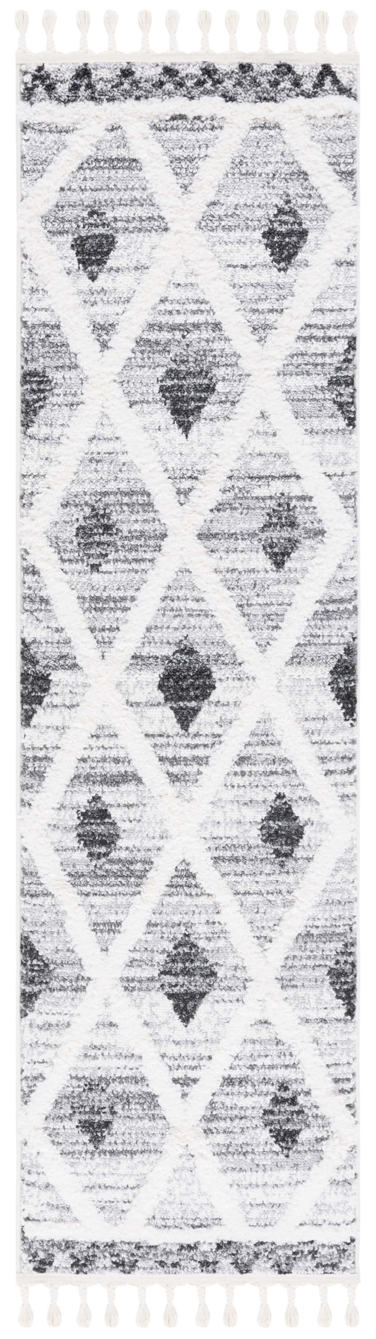 SAFAVIEH Moroccan Tassel Pemala Diamond Shag Runner Rug, Grey/Ivory, 2 ...