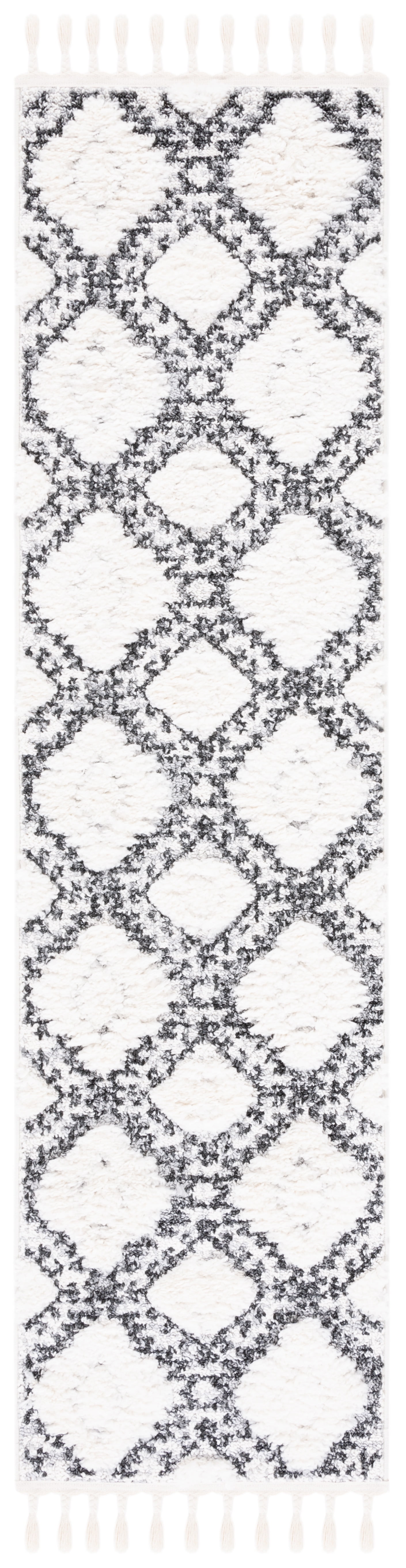 SAFAVIEH Moroccan Tassel Rosario Diamond Shag Runner Rug, Ivory/Grey, 2 ...