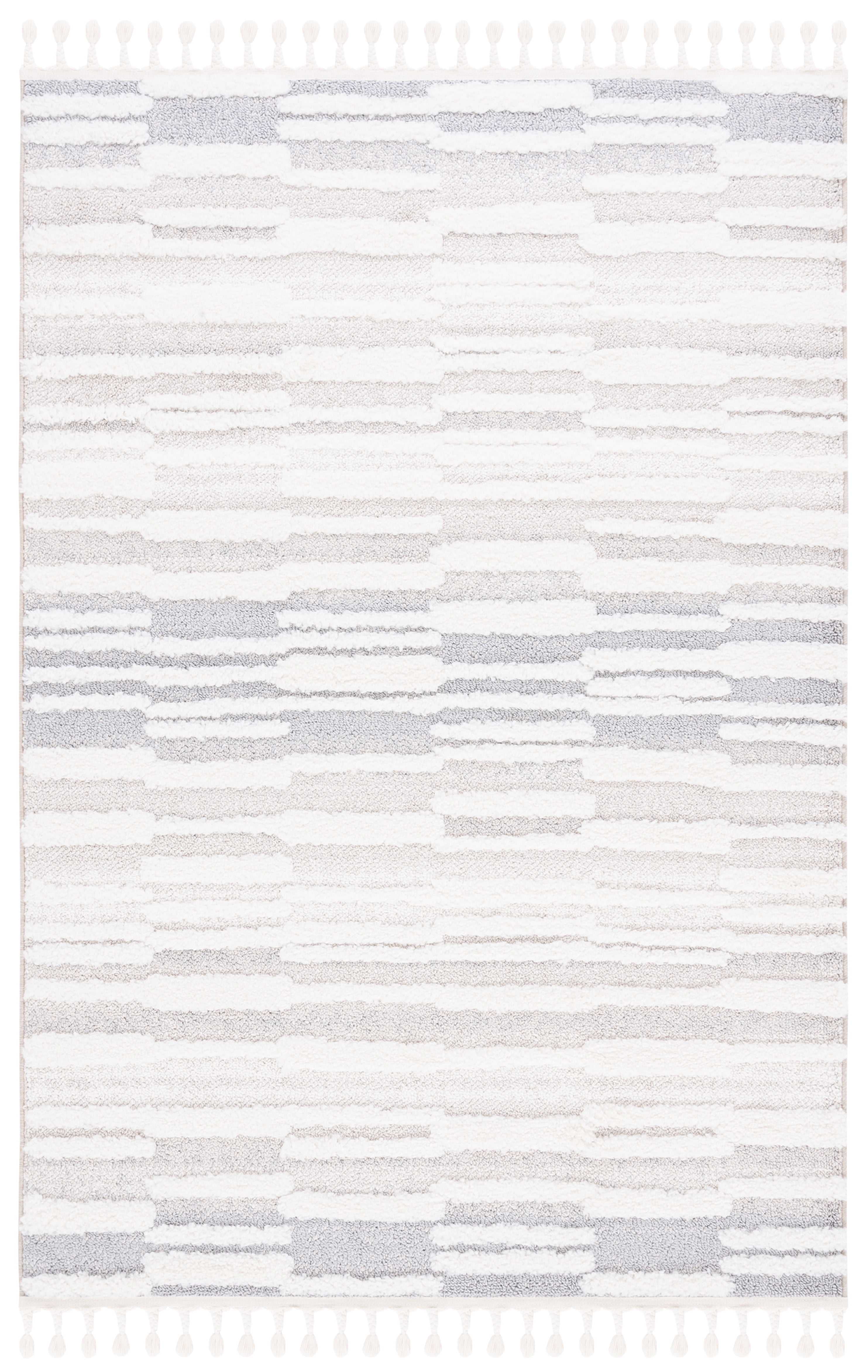 SAFAVIEH Moroccan Tassel Tom Geometric Striped Shag Area Rug, Beige ...