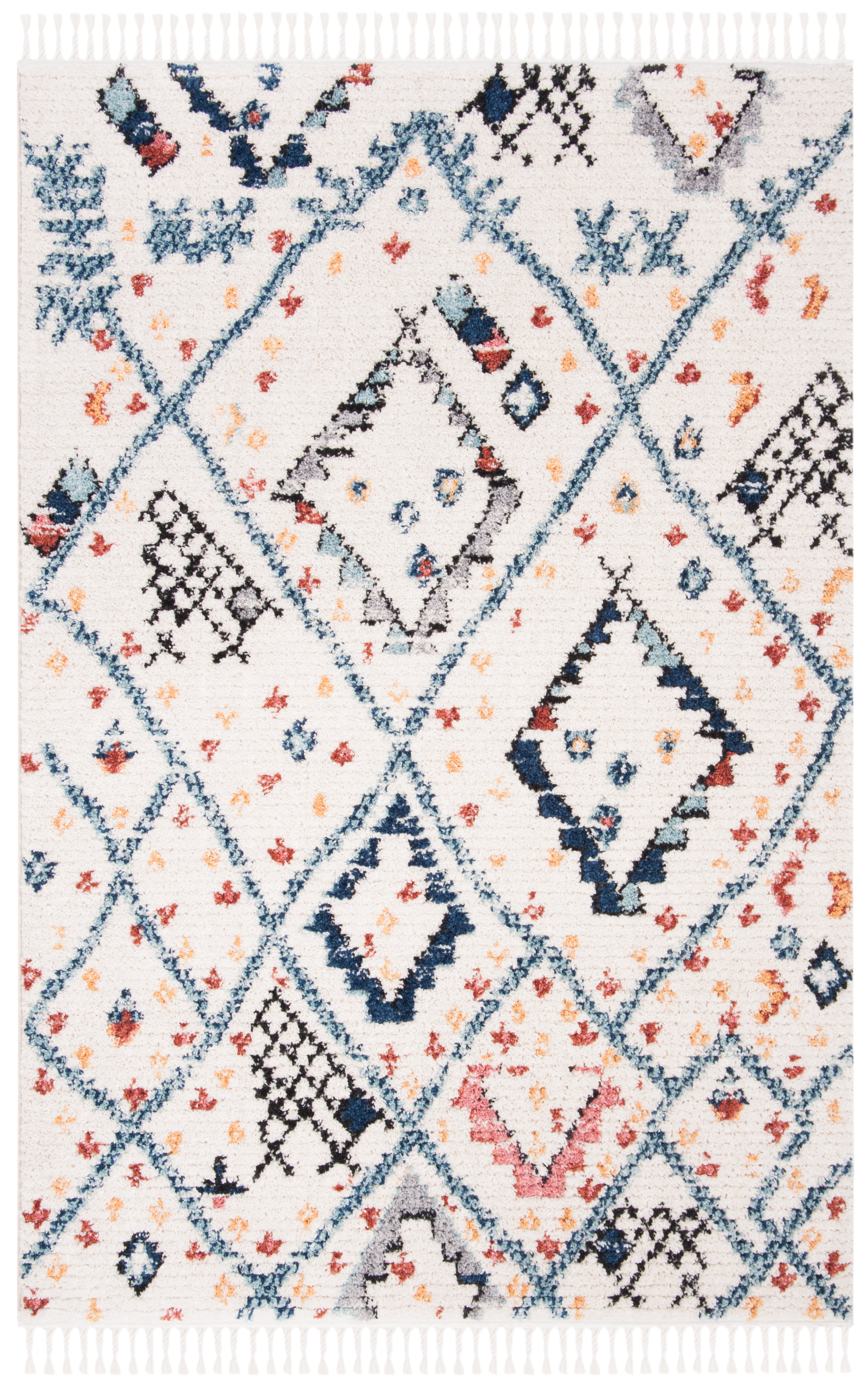 SAFAVIEH Morocco Ava Geometric Polyester Area Rug, Ivory/Multi, 5'3" x ...