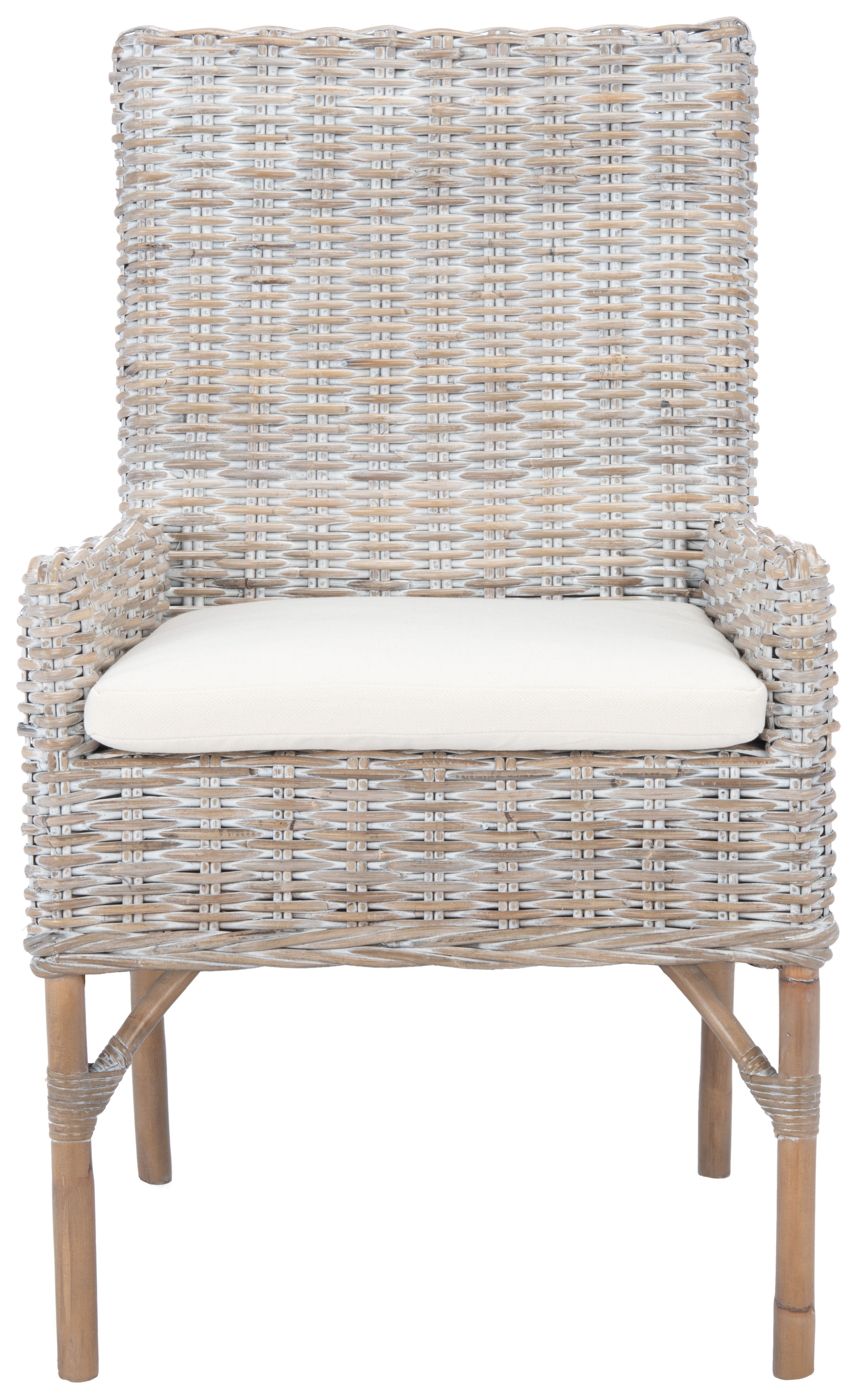 SAFAVIEH Nancy Rattan Accent Chairs with Cushion, Grey White Wash (18.5 ...