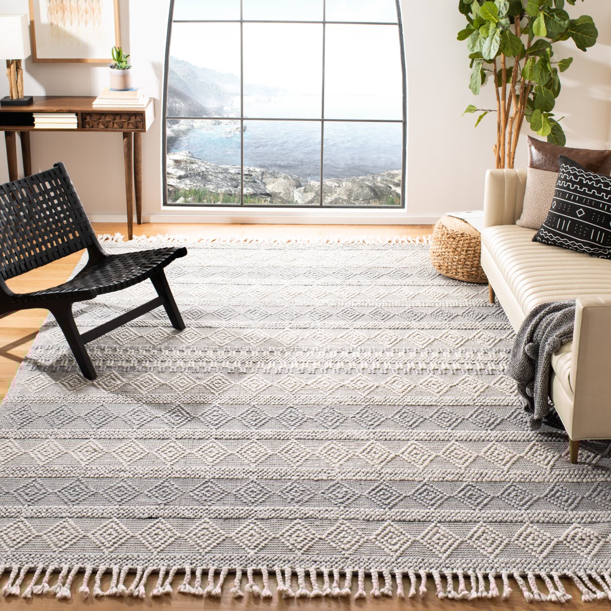 SAFAVIEH Natura Tamsen Geometric Striped Area Rug, Grey/Ivory, 9' x 12 ...
