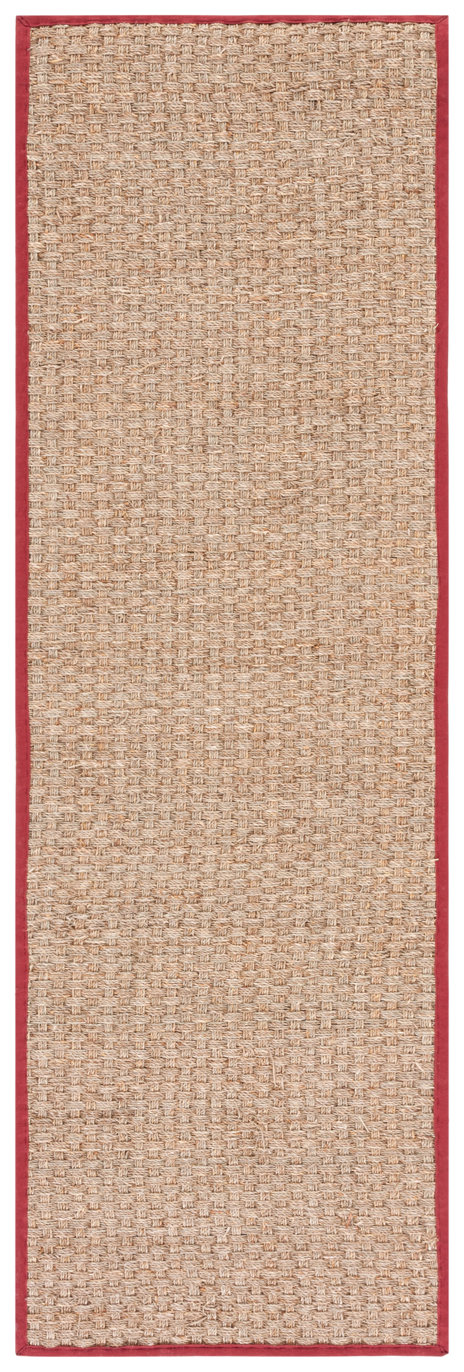 SAFAVIEH Natural Fiber Arbor Bordered Runner Rug, Natural/Burgundy Red ...