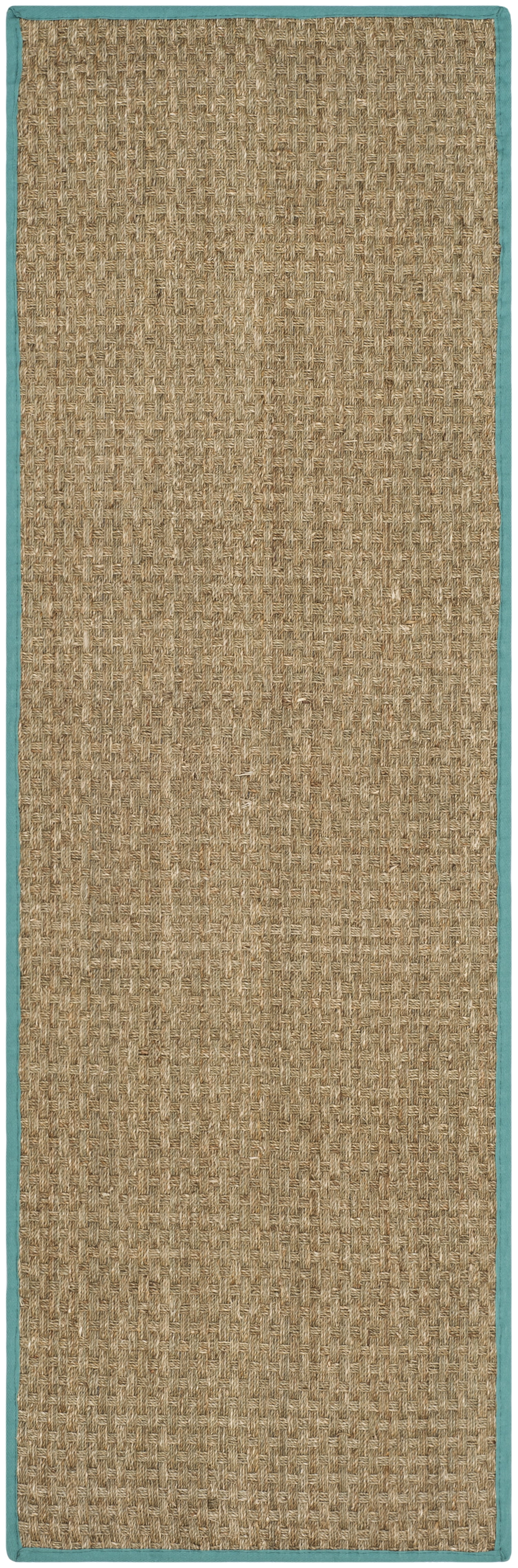 SAFAVIEH Natural Fiber Arbor Bordered Runner Rug, Natural/Teal, 2'6" x ...