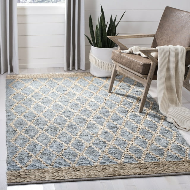 SAFAVIEH Natural Fiber Ingram Geometric Area Rug, Light Blue, 5' x 8 ...