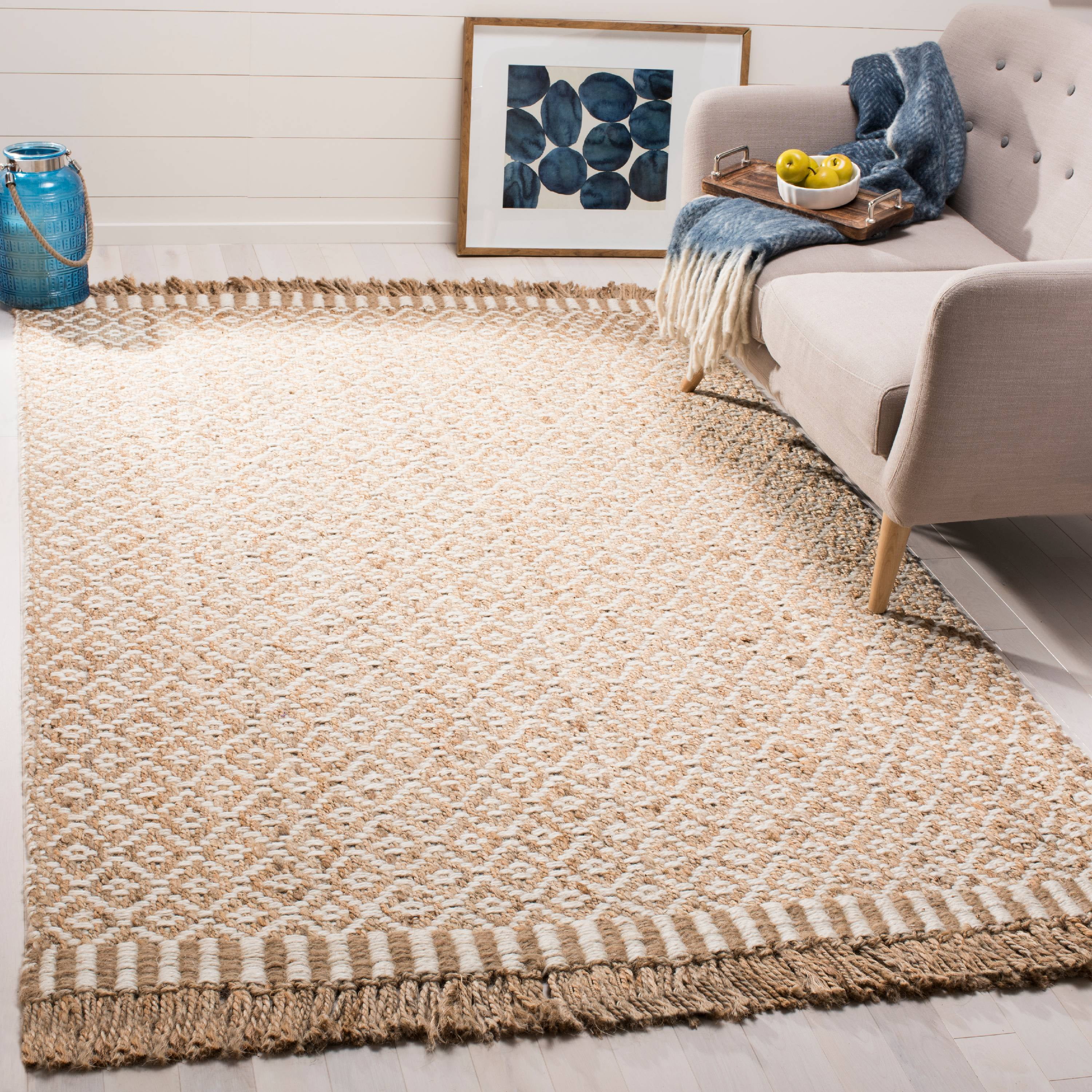 SAFAVIEH Natural Fiber Johanna Geometric Jute Area Rug, Natural/Ivory ...