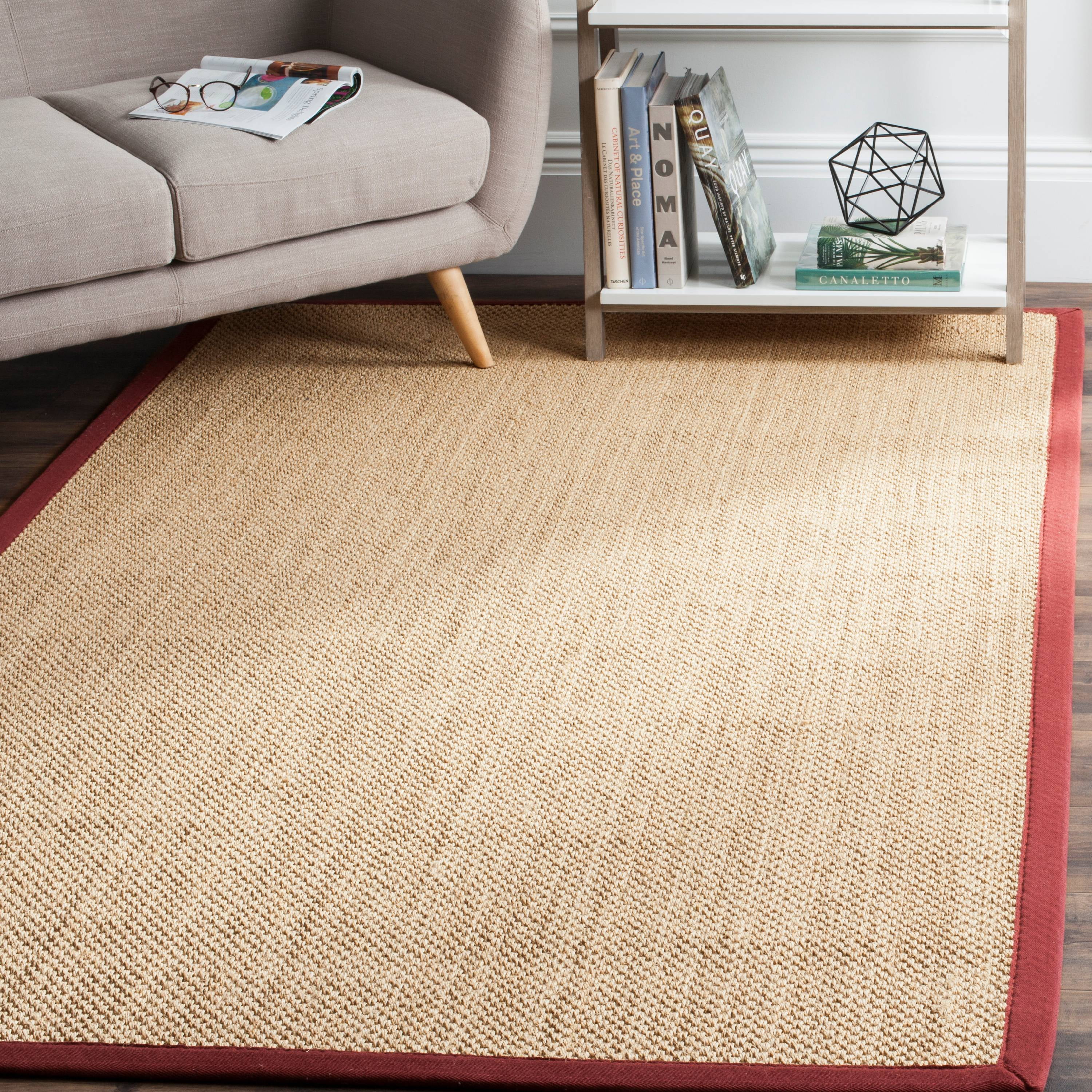 SAFAVIEH Natural Fiber Jovana Border Seagrass Area Rug, Maize/Burgundy ...