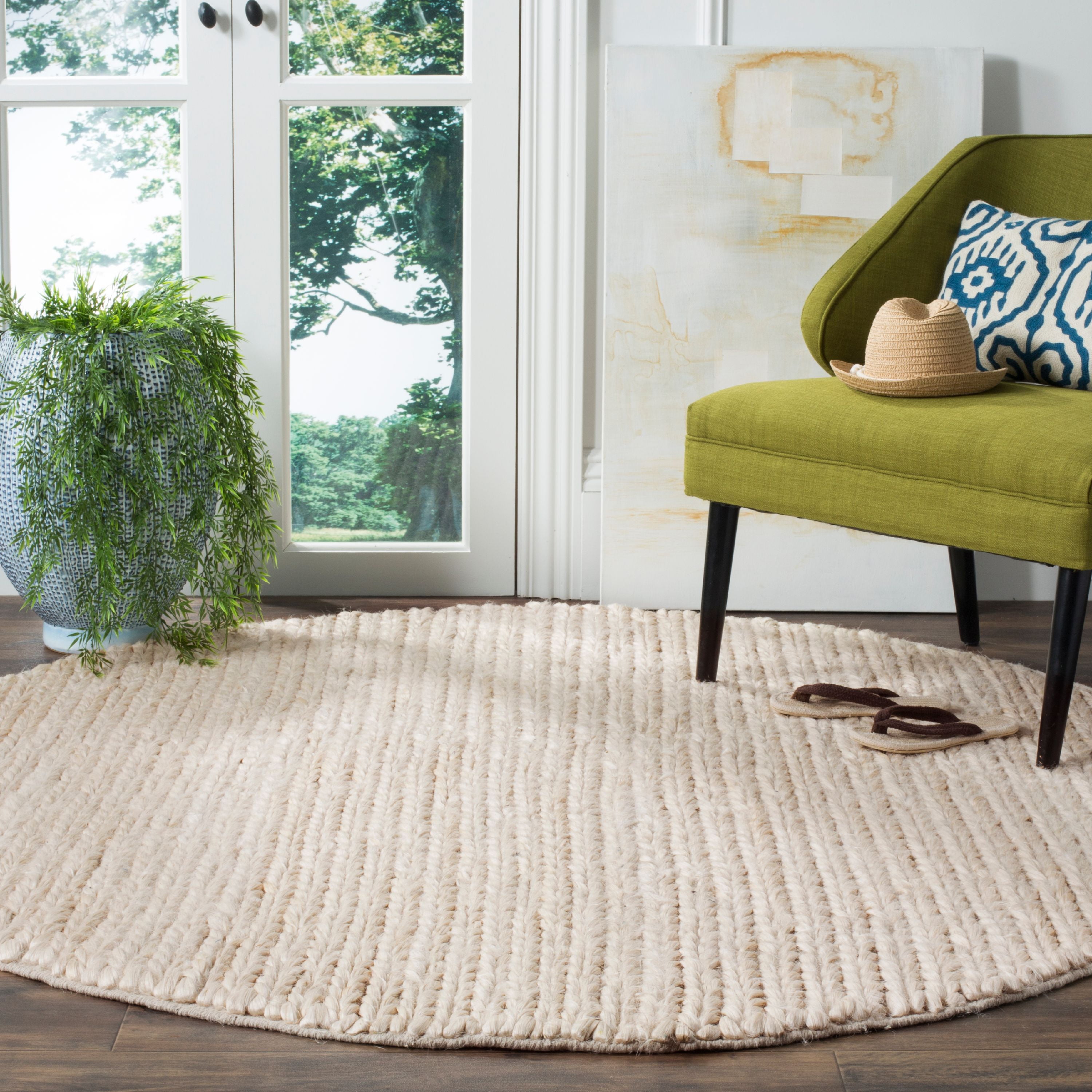 SAFAVIEH Natural Fiber Robbie Braided Jute Area Rug, Ivory, 6' x 6 ...