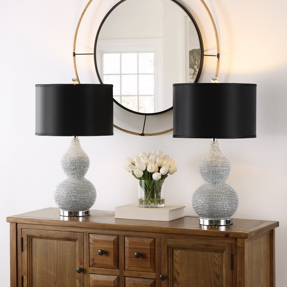 SAFAVIEH Nicole 24.5 in. Table Lamps with USB Port, Silver, Set of 2 ...