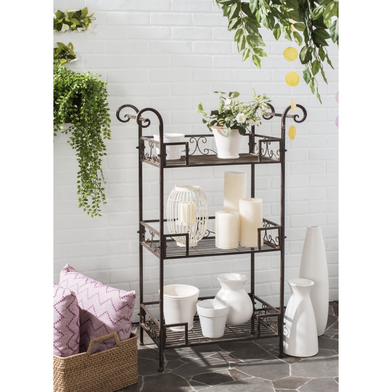 SAFAVIEH Noreen Outdoor Patio 3 Tier Shelf, Rustic Brown - Walmart.com