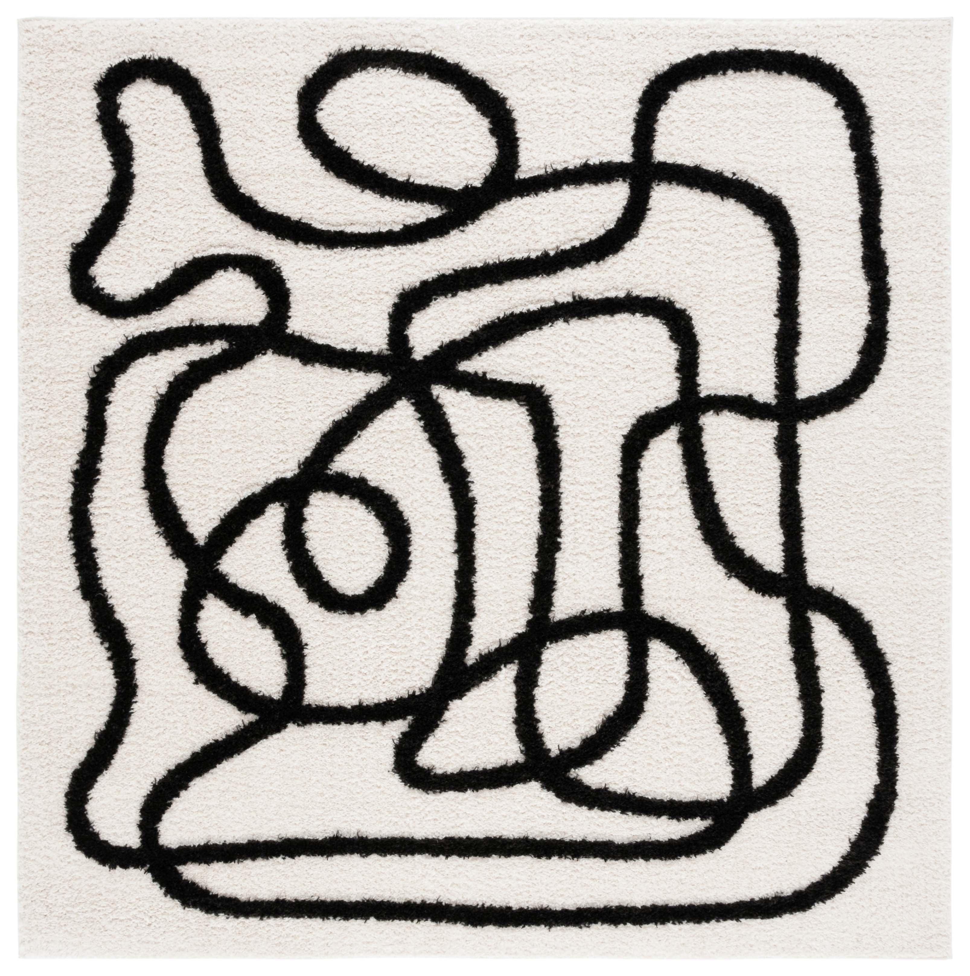 SAFAVIEH Norway Durga Modern Area Rug, Ivory/Black, 6'7" x 6'7" Square ...