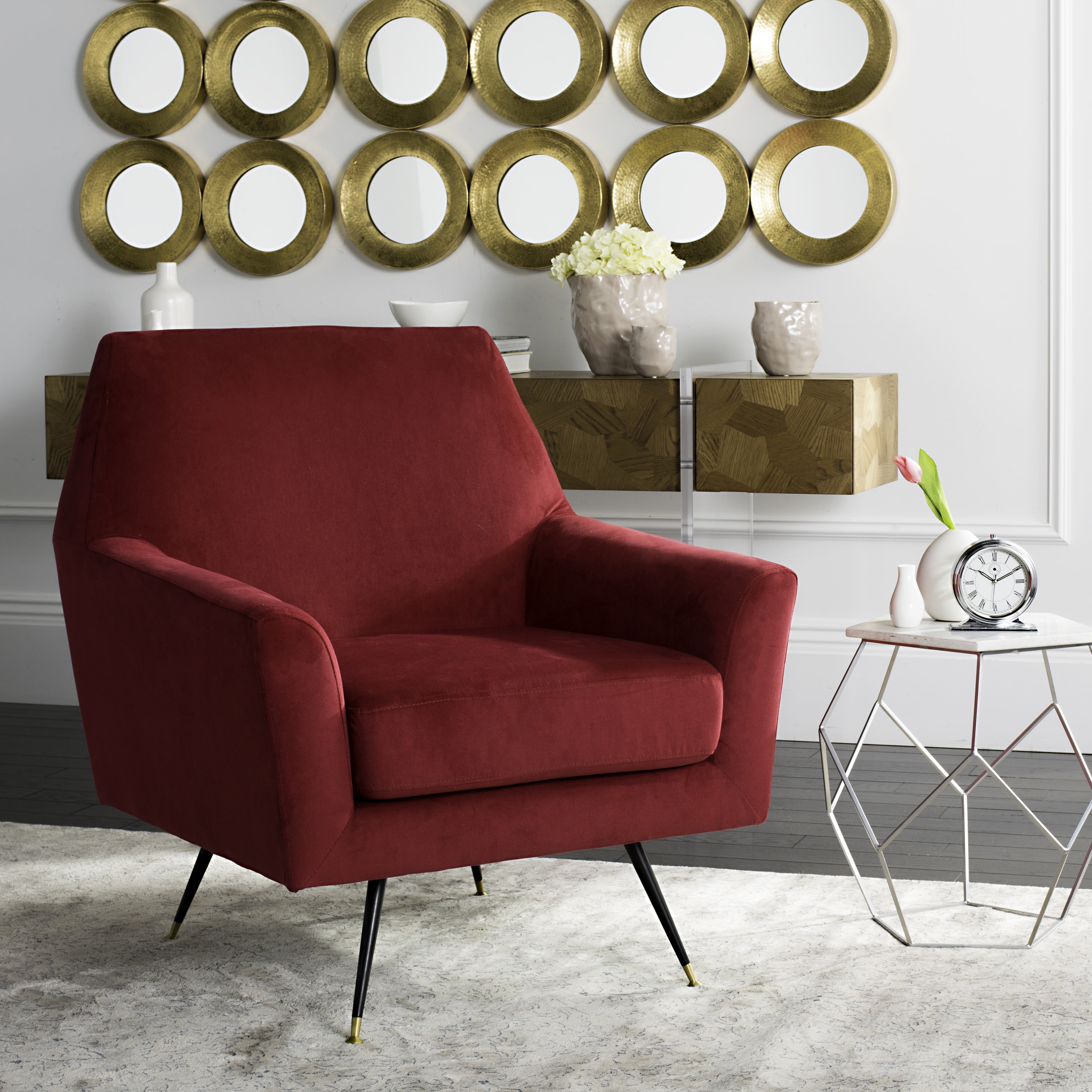 Safavieh Nynette Modern Metal and Fabric Dining Arm Chairs, Maroon ...