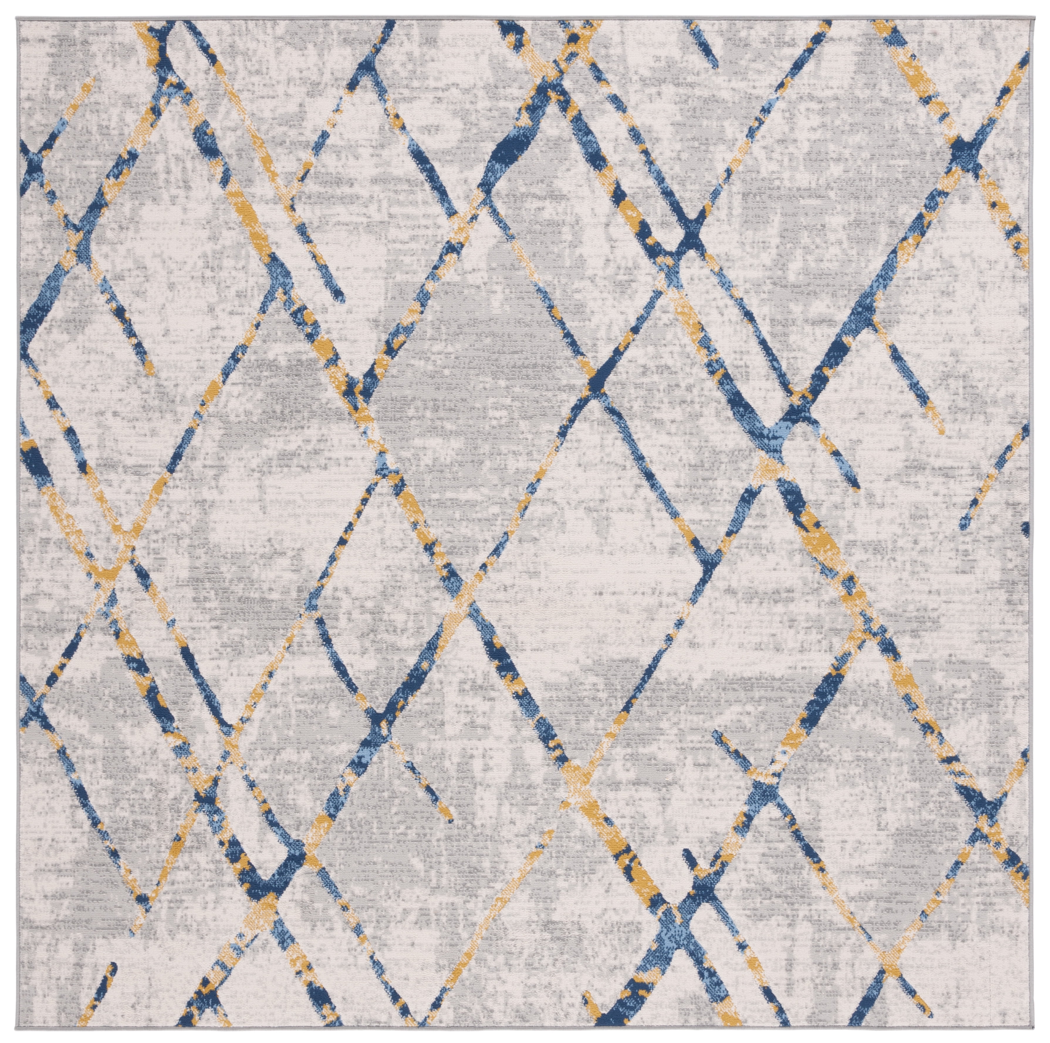 SAFAVIEH Odyssey Dylan Trellis Area Rug, Grey/Blue Gold, 6'7" x 6'7 ...