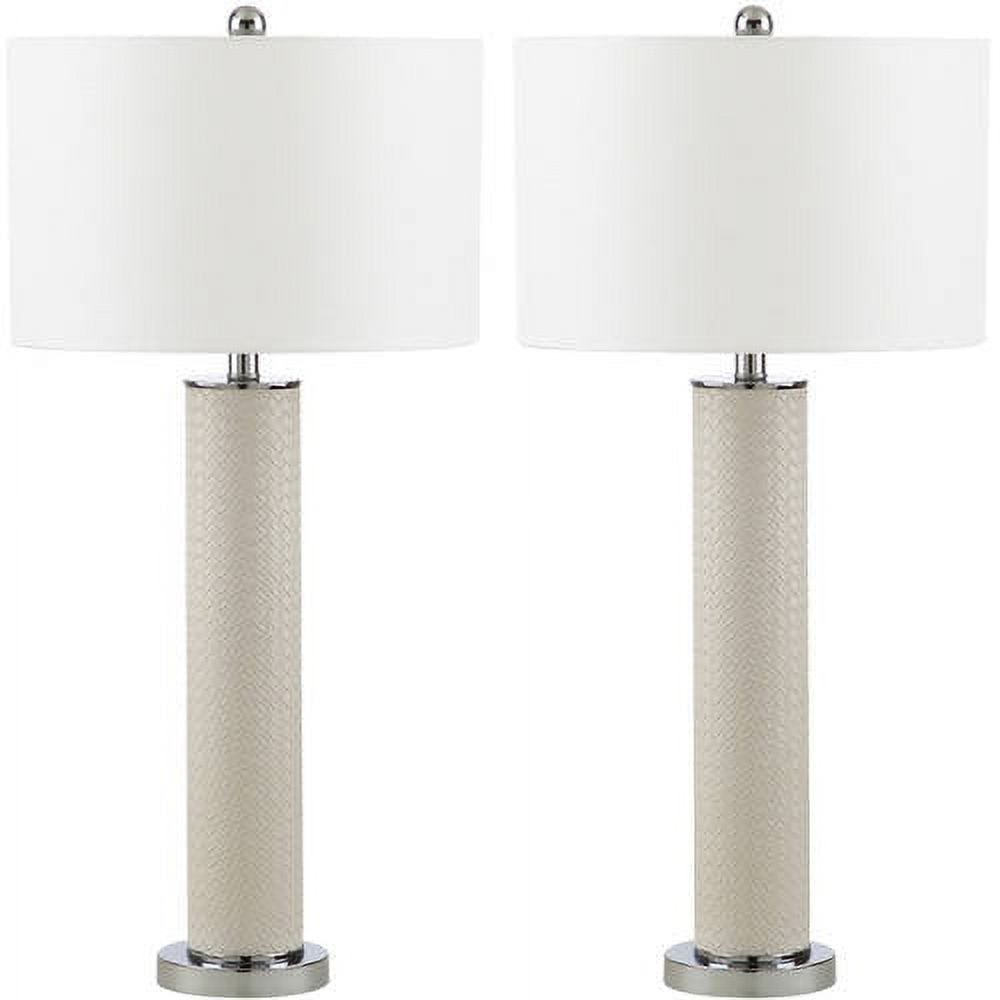 SAFAVIEH Ollie 31.5 in. H Faux Column Table Lamp, Cream Faux Woven ...