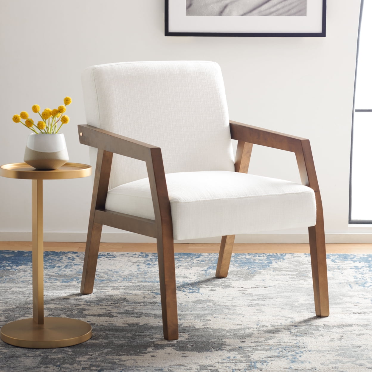 SAFAVIEH Olyvar Modern Style Wood Arm Accent Chair, White - Walmart.com