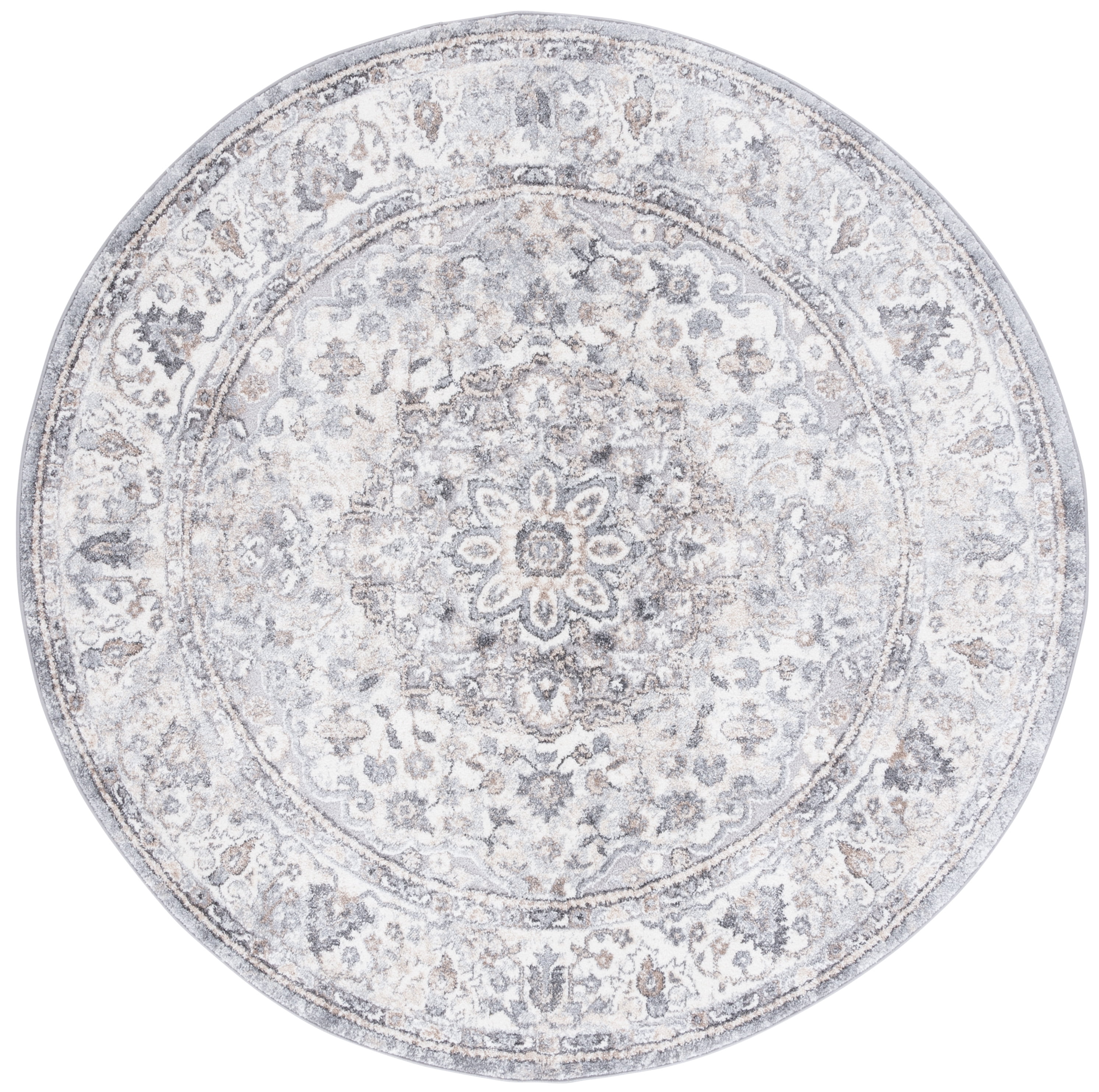 SAFAVIEH Opal Cletus Oriental Area Rug, Grey/Ivory, 6'7" x 6'7" Round ...