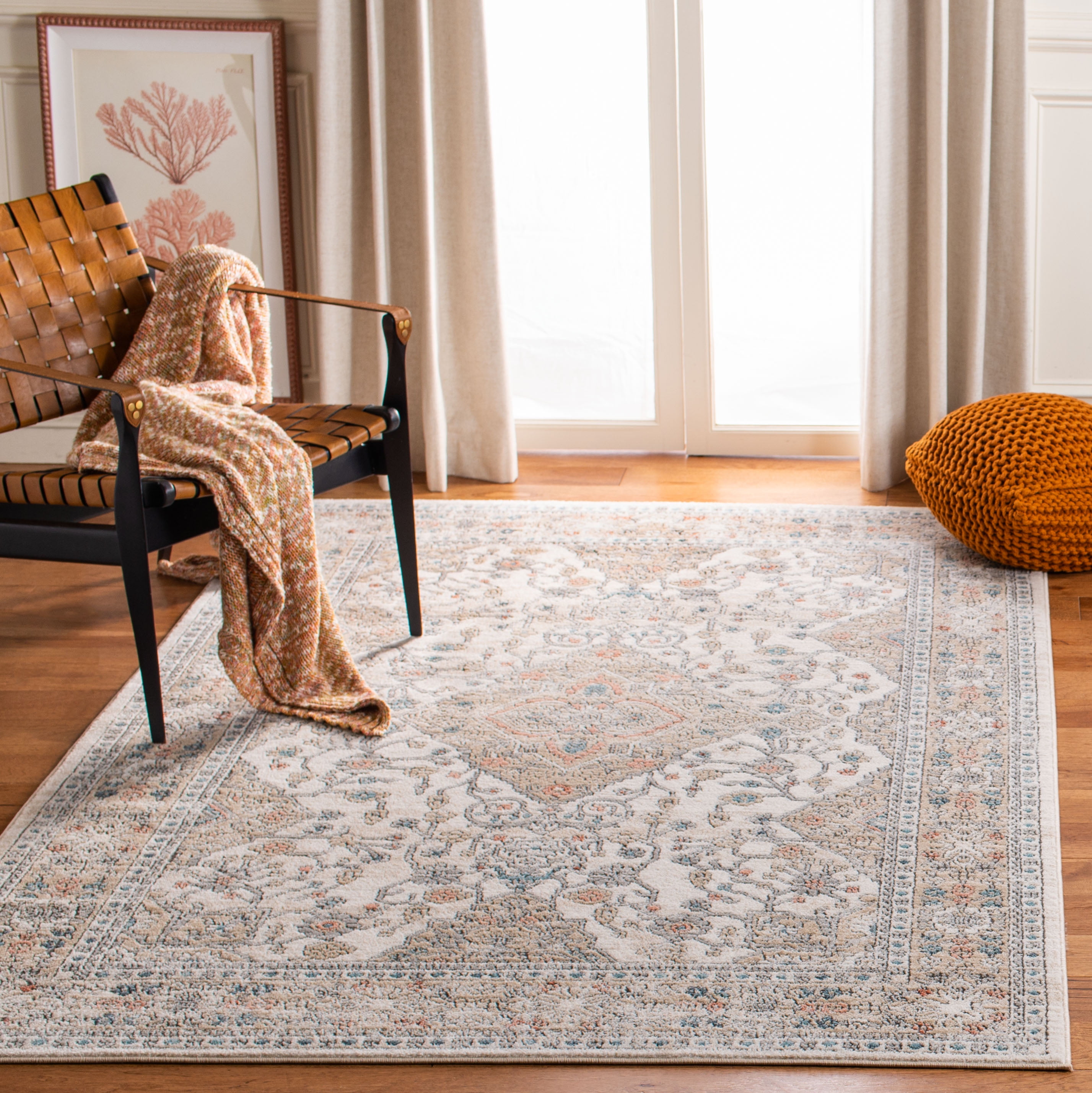 SAFAVIEH Oregon Coriander Floral Bordered Area Rug, Grey/Ivory, 5'1" x ...