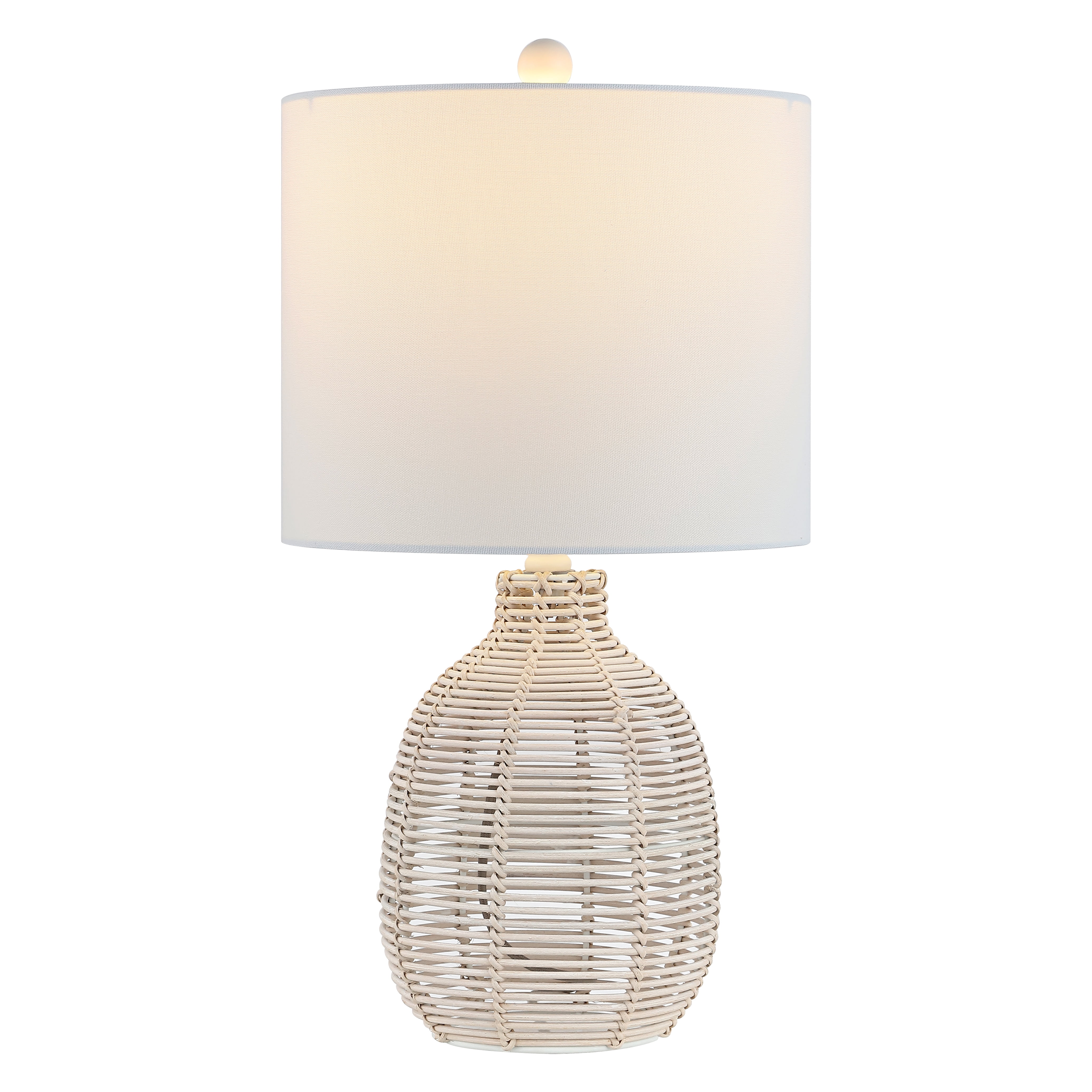 SAFAVIEH Oroya 23 in. Coastal White Rattan Table Lamp with White Cotton ...