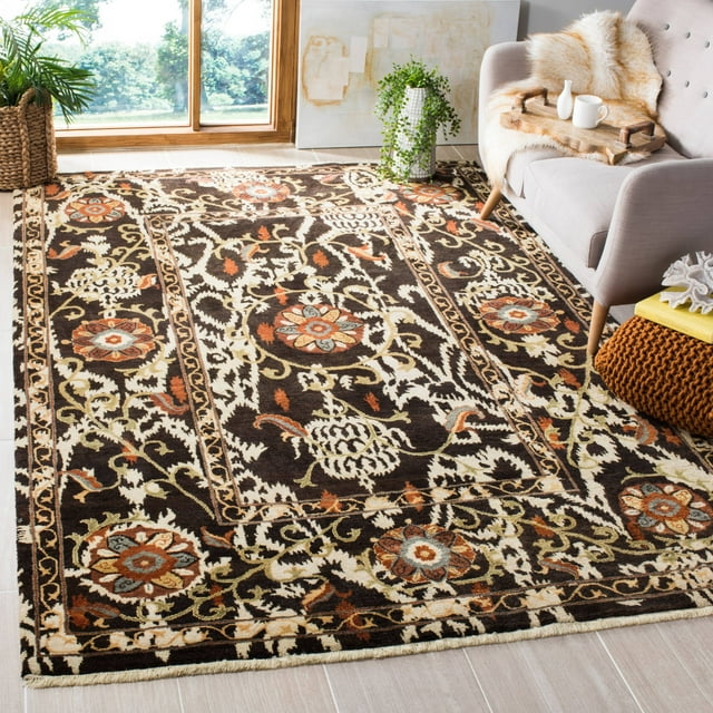 SAFAVIEH Oushak Hannah Floral Bordered Wool Area Rug, Dark Brown/Multi ...