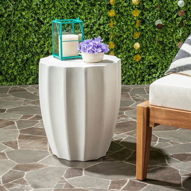 SAFAVIEH Outdoor Collection Jaslyn Concrete Accent Stool Ivory ...