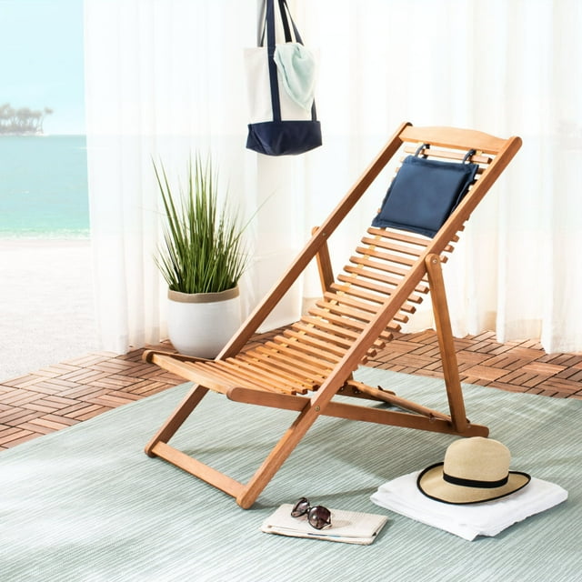 SAFAVIEH Outdoor Collection Rendi Relax Chair With Pillow Natural/Navy ...