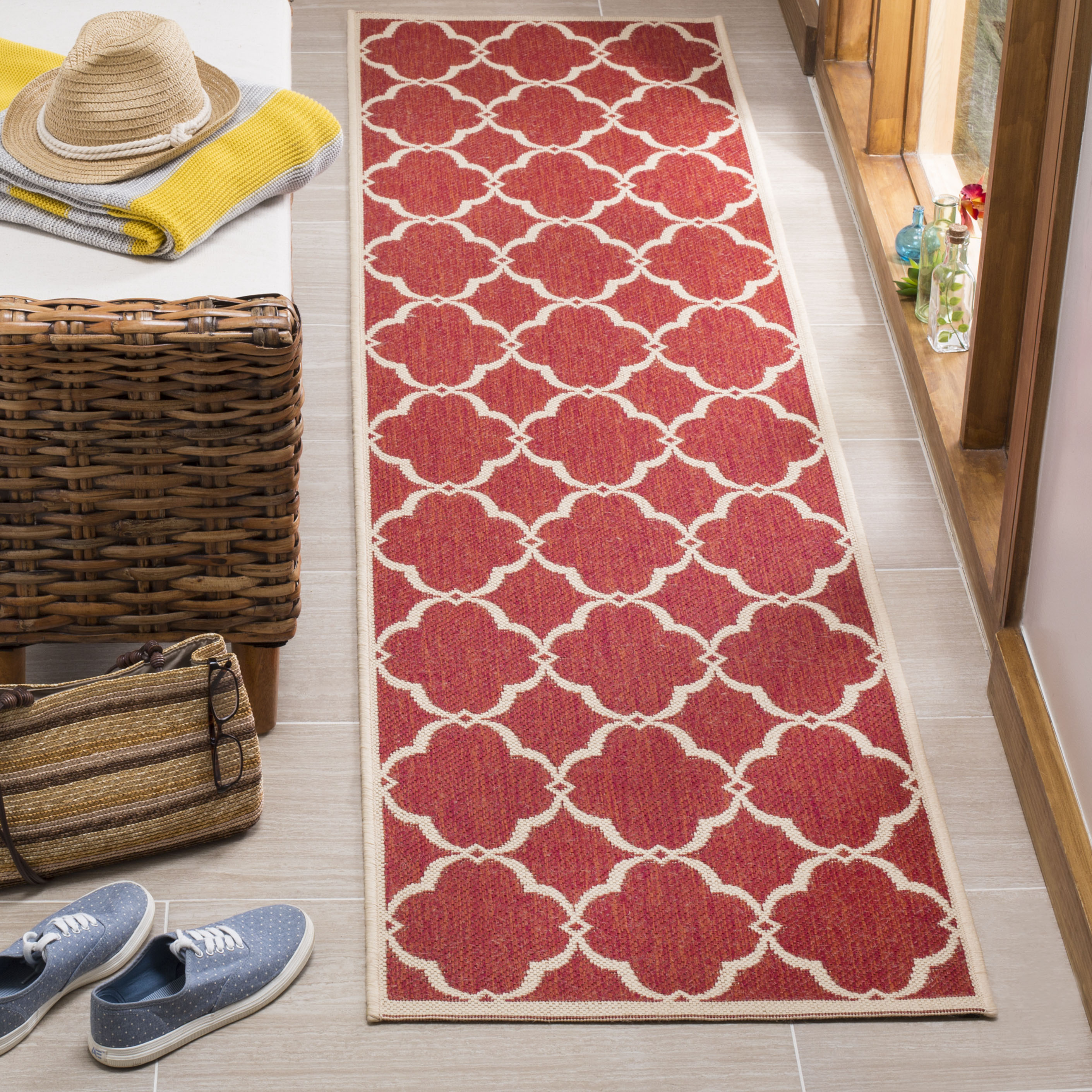 SAFAVIEH Outdoor LND125Q Linden Collection Red / Creme Rug - Walmart.com