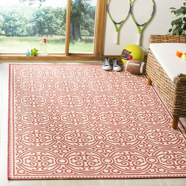 SAFAVIEH Outdoor LND134Q Linden Collection Red / Creme Rug - Walmart.com