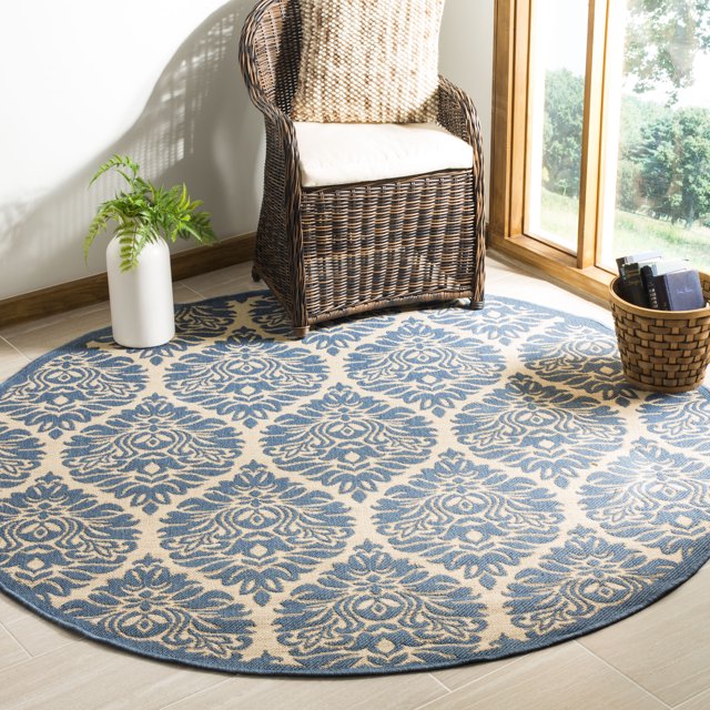 SAFAVIEH Outdoor LND135N Linden Collection Cream / Blue Rug - Walmart.com