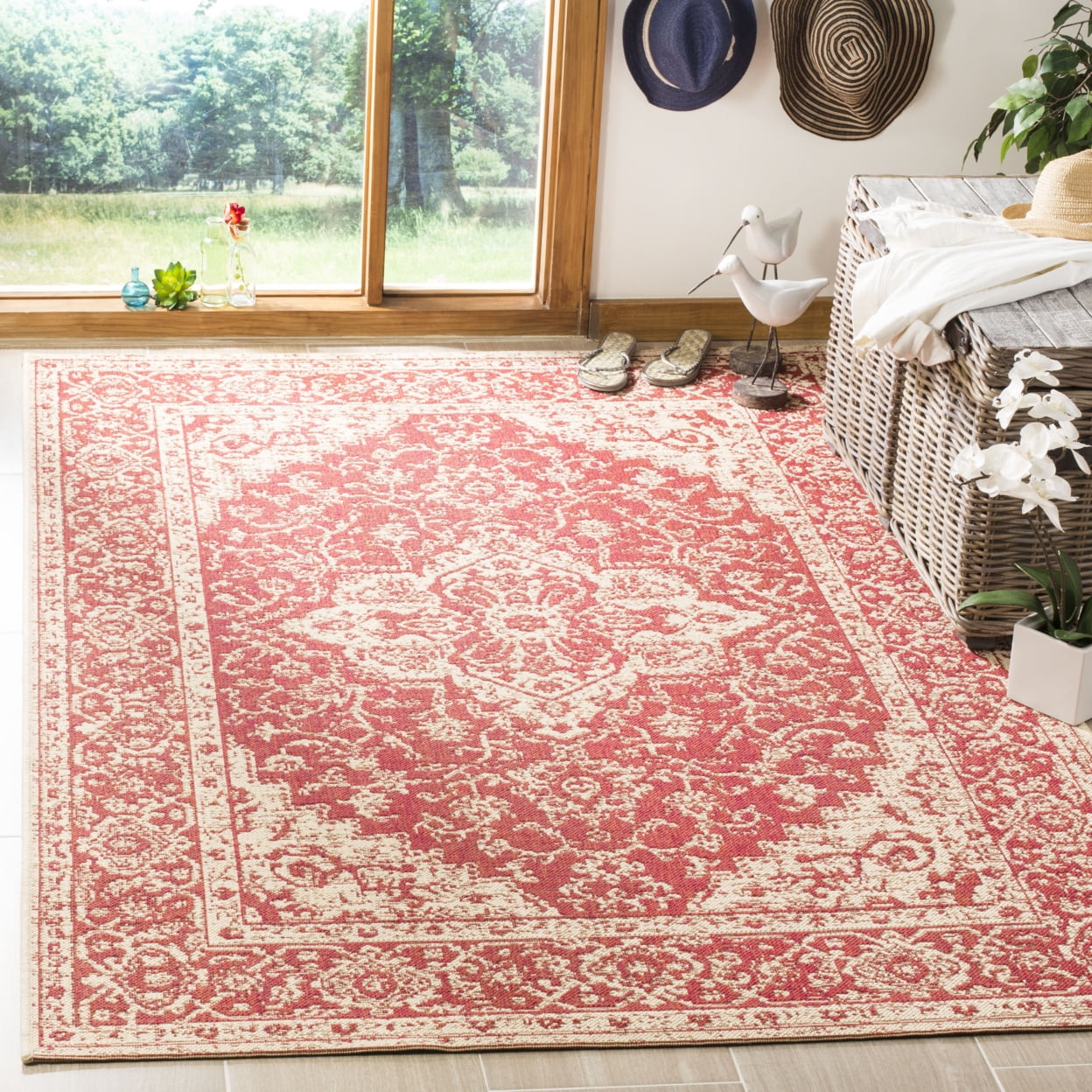 SAFAVIEH Outdoor LND137Q Linden Collection Red / Creme Rug - Walmart.com