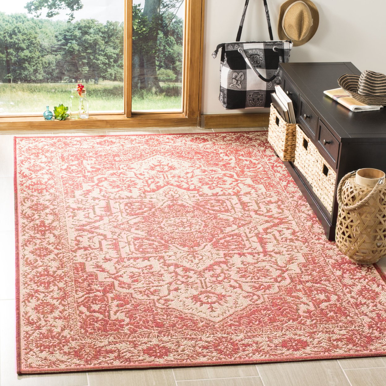 SAFAVIEH Outdoor LND139Q Linden Collection Red / Creme Rug - Walmart.com