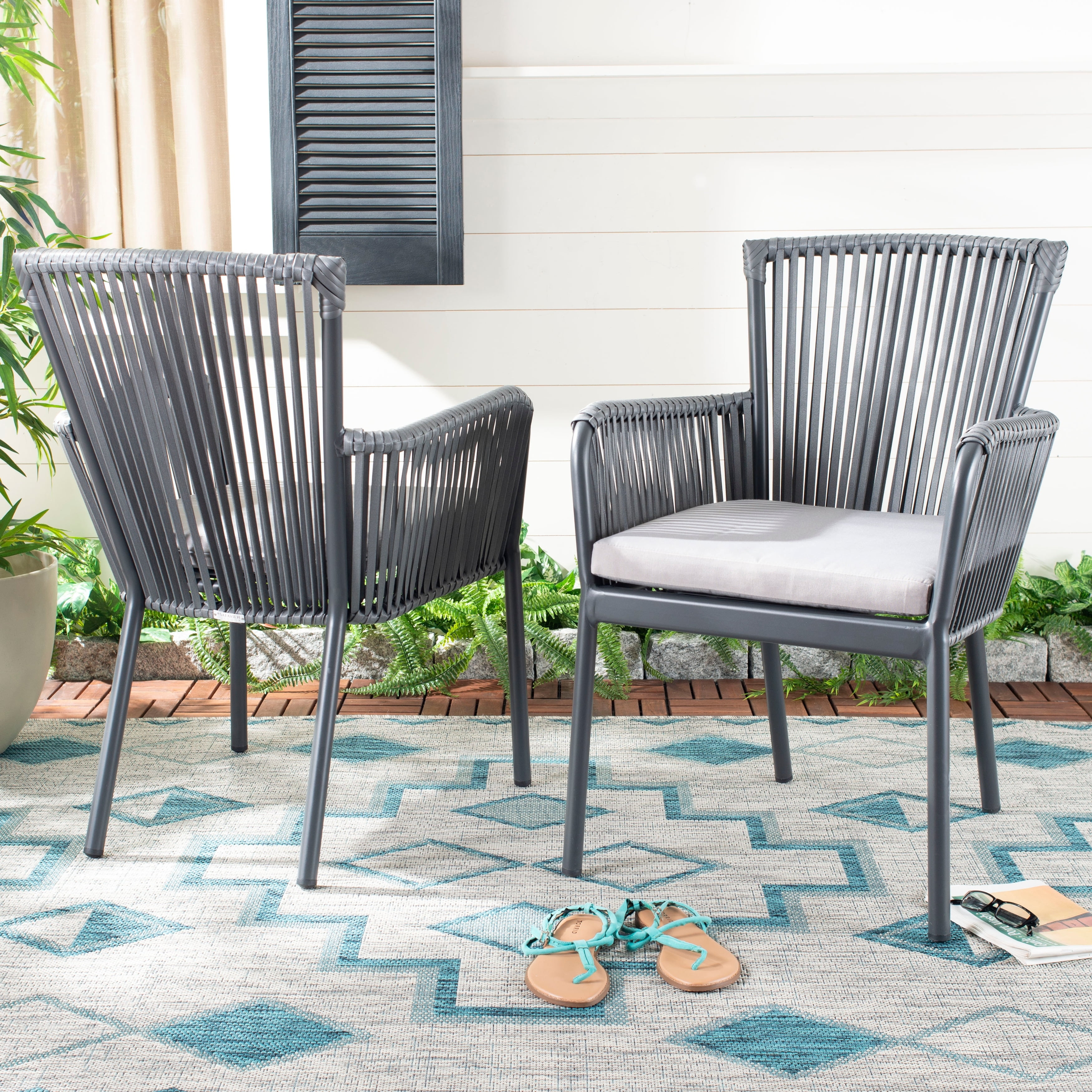 SAFAVIEH Paolo Stackable Outdoor Patio Rope Arm Chair, Grey/Cushion ...