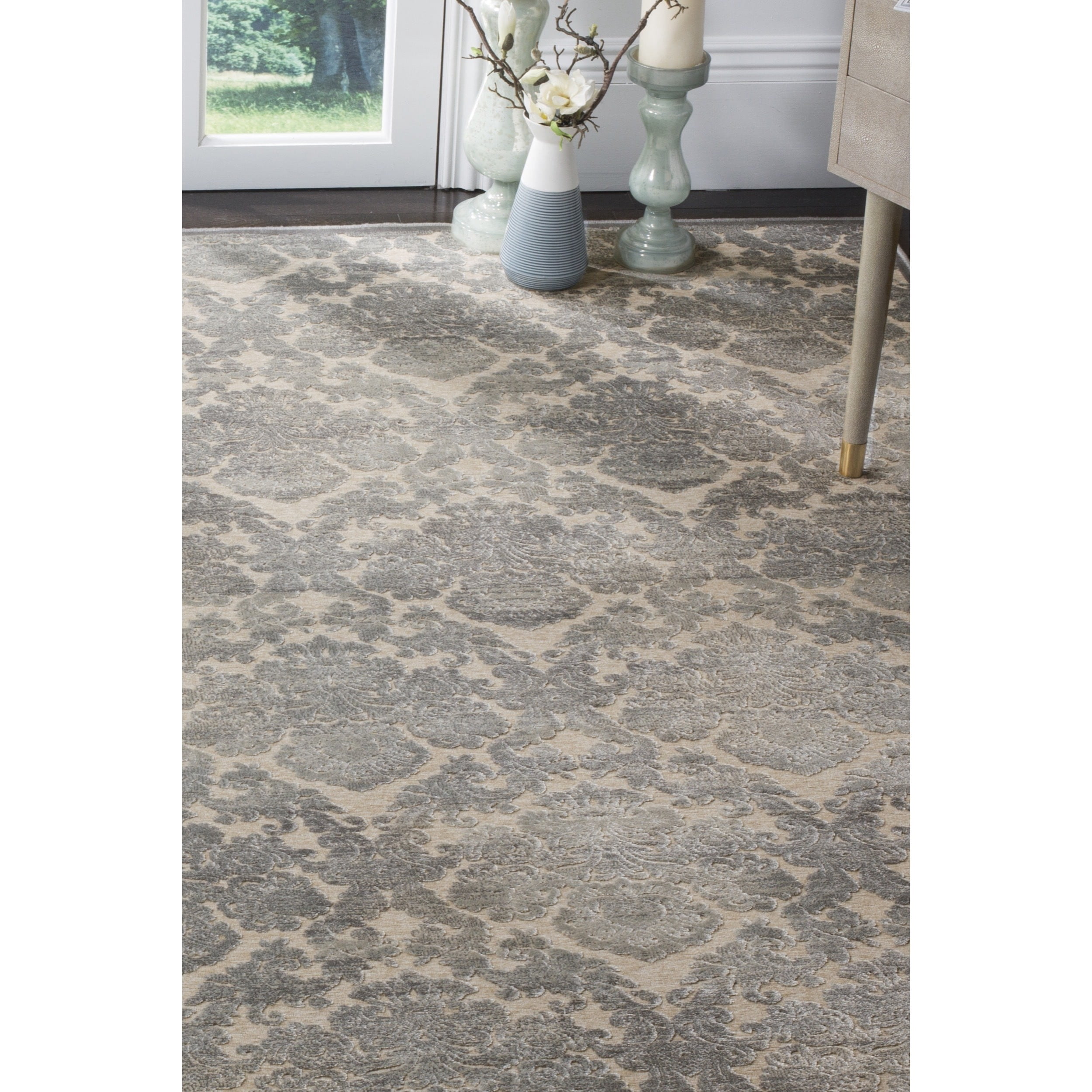 SAFAVIEH Paradise Nancy Damask Floral Area Rug, Cream/Slate Blue, 4' x ...
