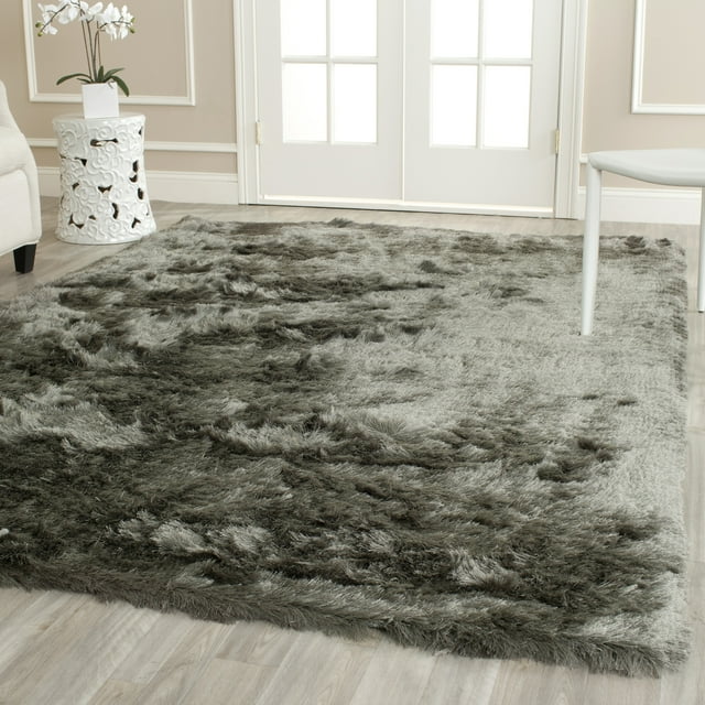 SAFAVIEH Paris Darwin Plush Polyester Shag Area Rug, Titanium, 7' x 7 ...