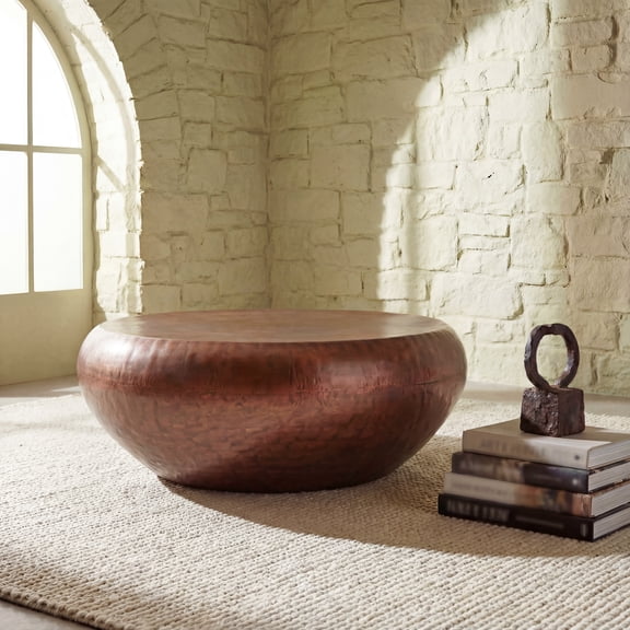 Safavieh, Couture Edmund Glam Round Metal Coffee Table, Antique Gold ...