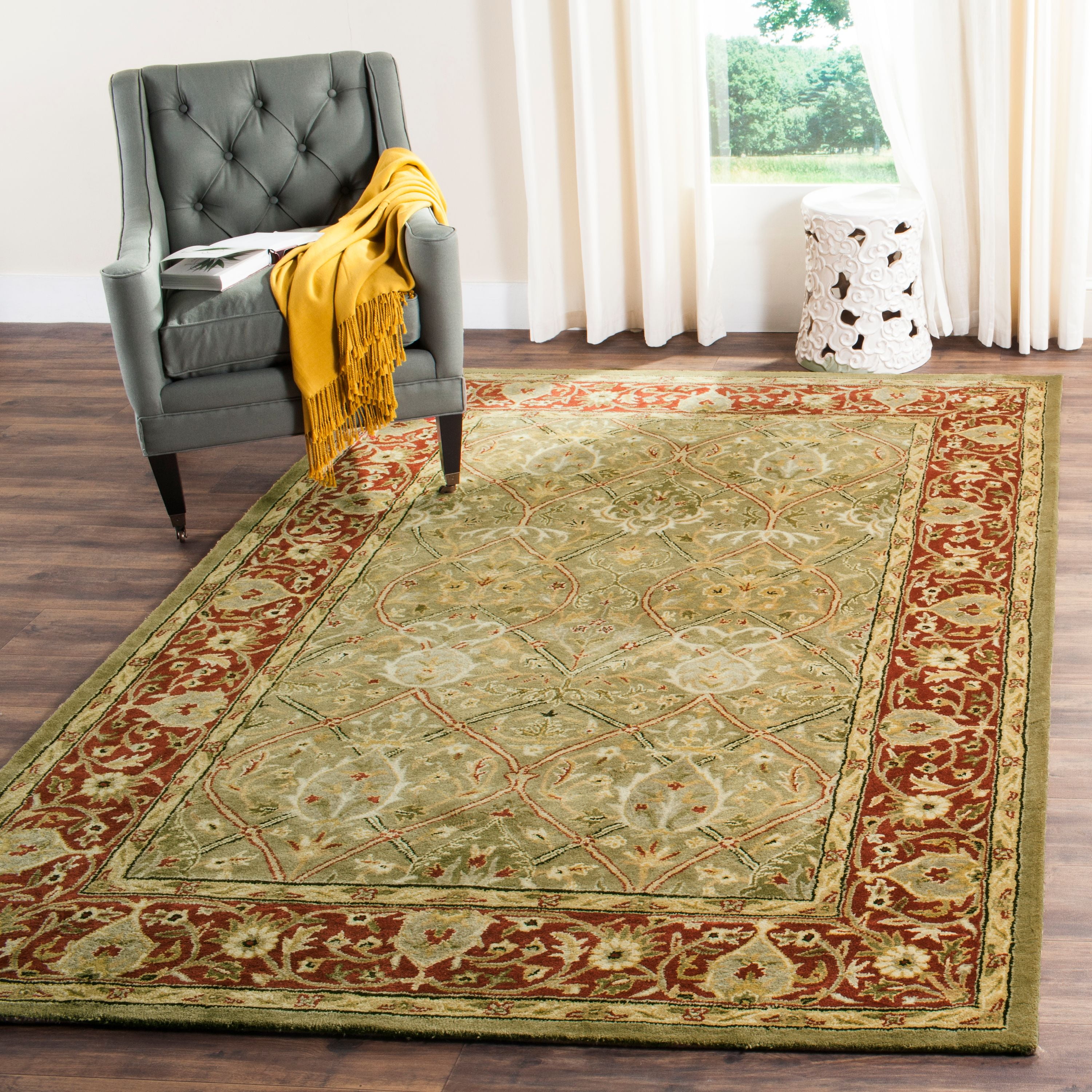 SAFAVIEH Persian Legend Adrian Floral Bordered Wool Area Rug, Light ...