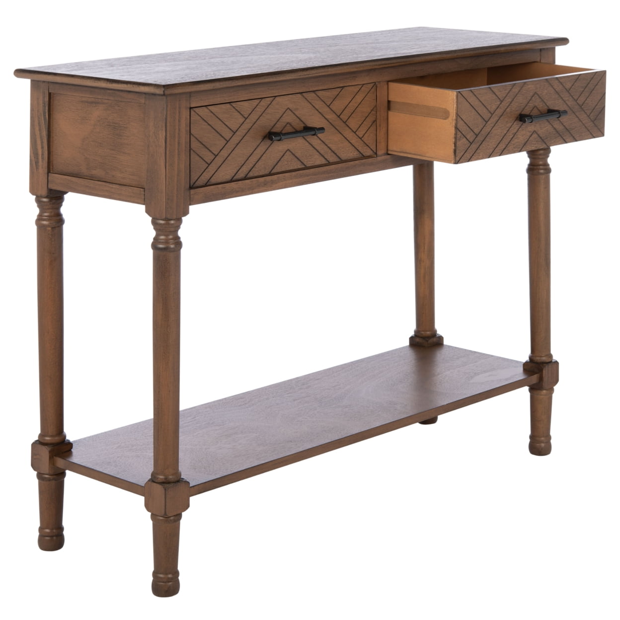 SAFAVIEH Peyton French 2-Drawer Brown Wood Rectangle Console Table (35.5 in. W x 13 in. D x 29.5 ...