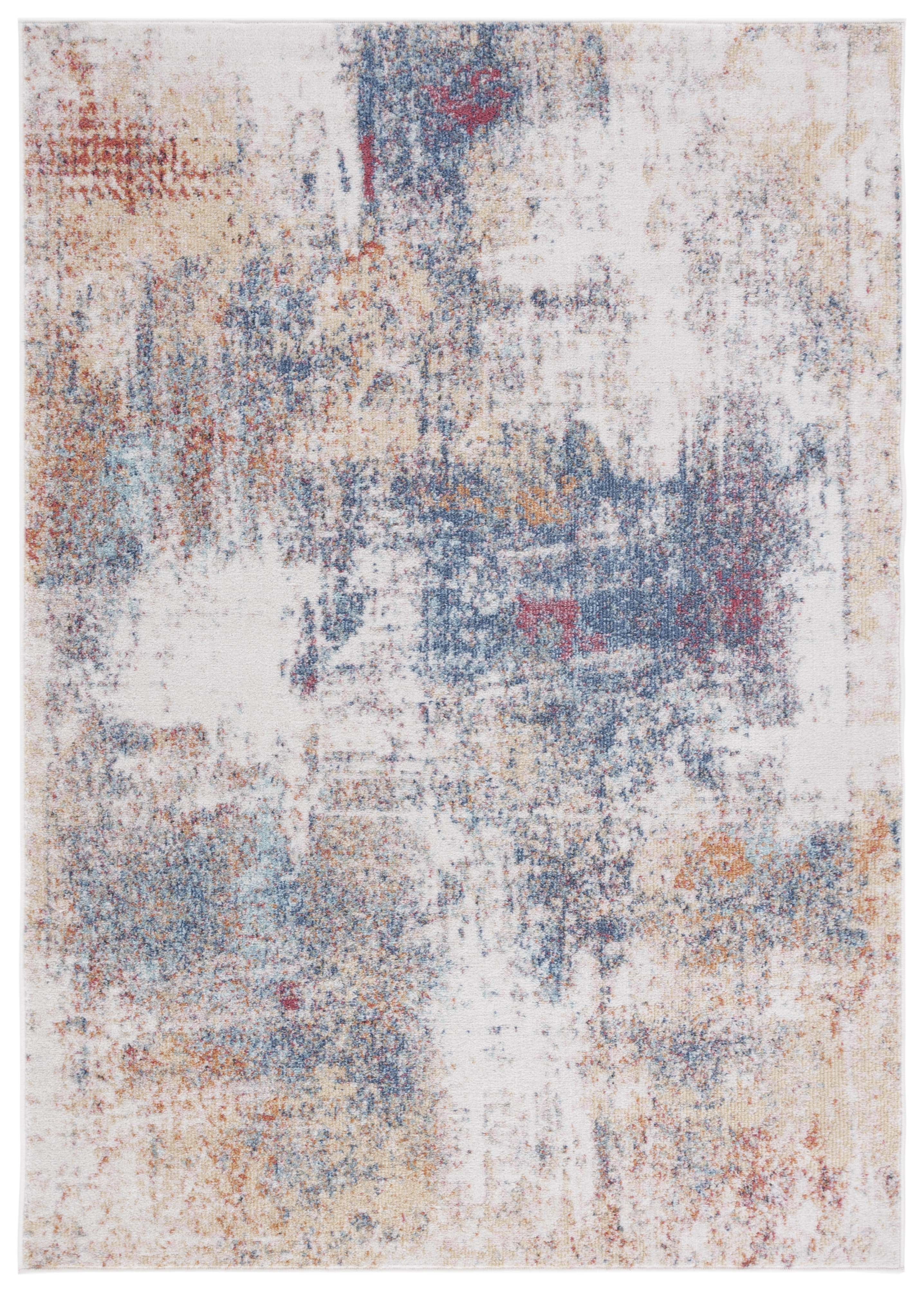 SAFAVIEH Phoenix Maralyn Abstract Area Rug, Ivory/Blue Rust, 5'5" x 7'7 ...