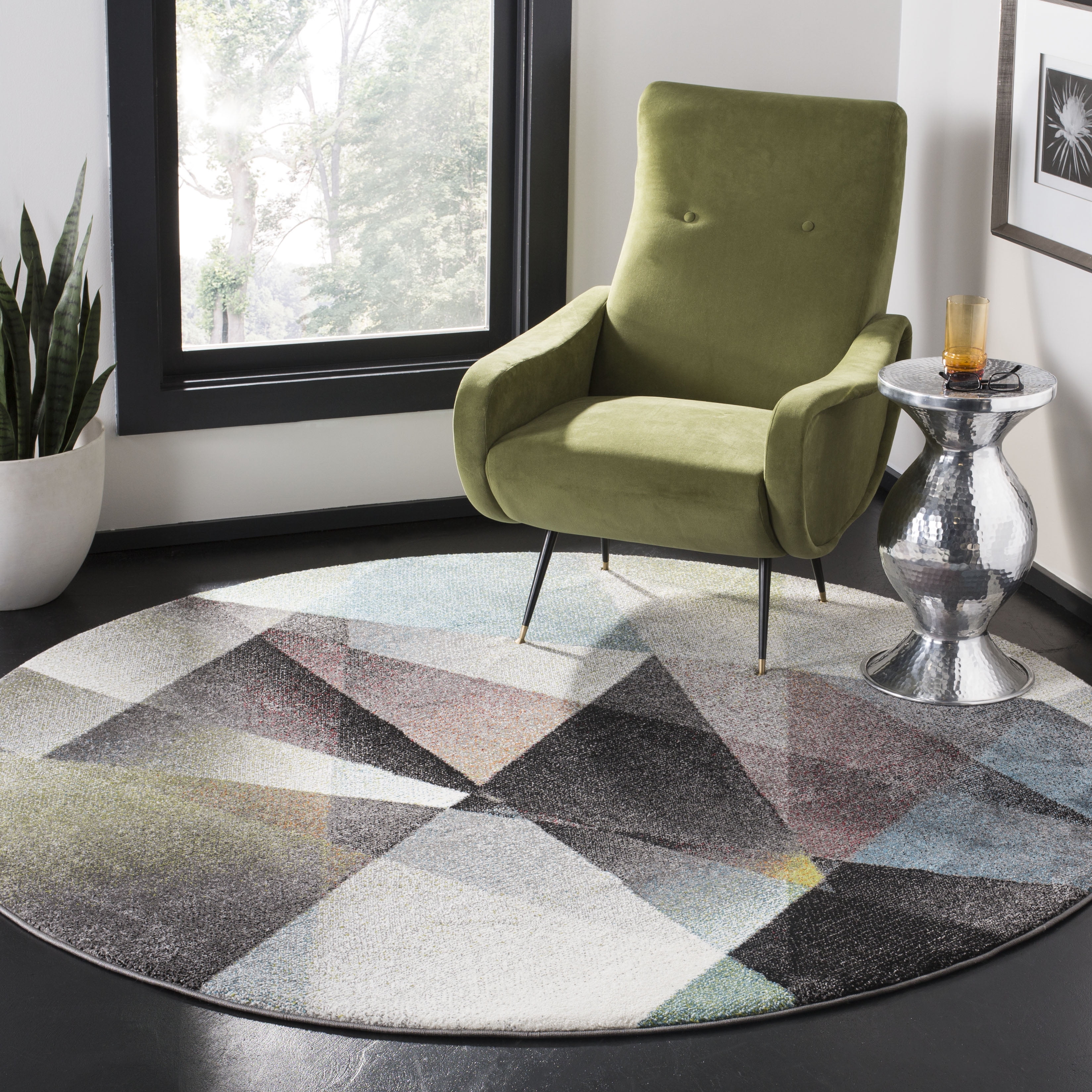 SAFAVIEH Porcello Jayme Abstract Prism Area Rug, Grey/Multi, 6'7" x 6'7 ...