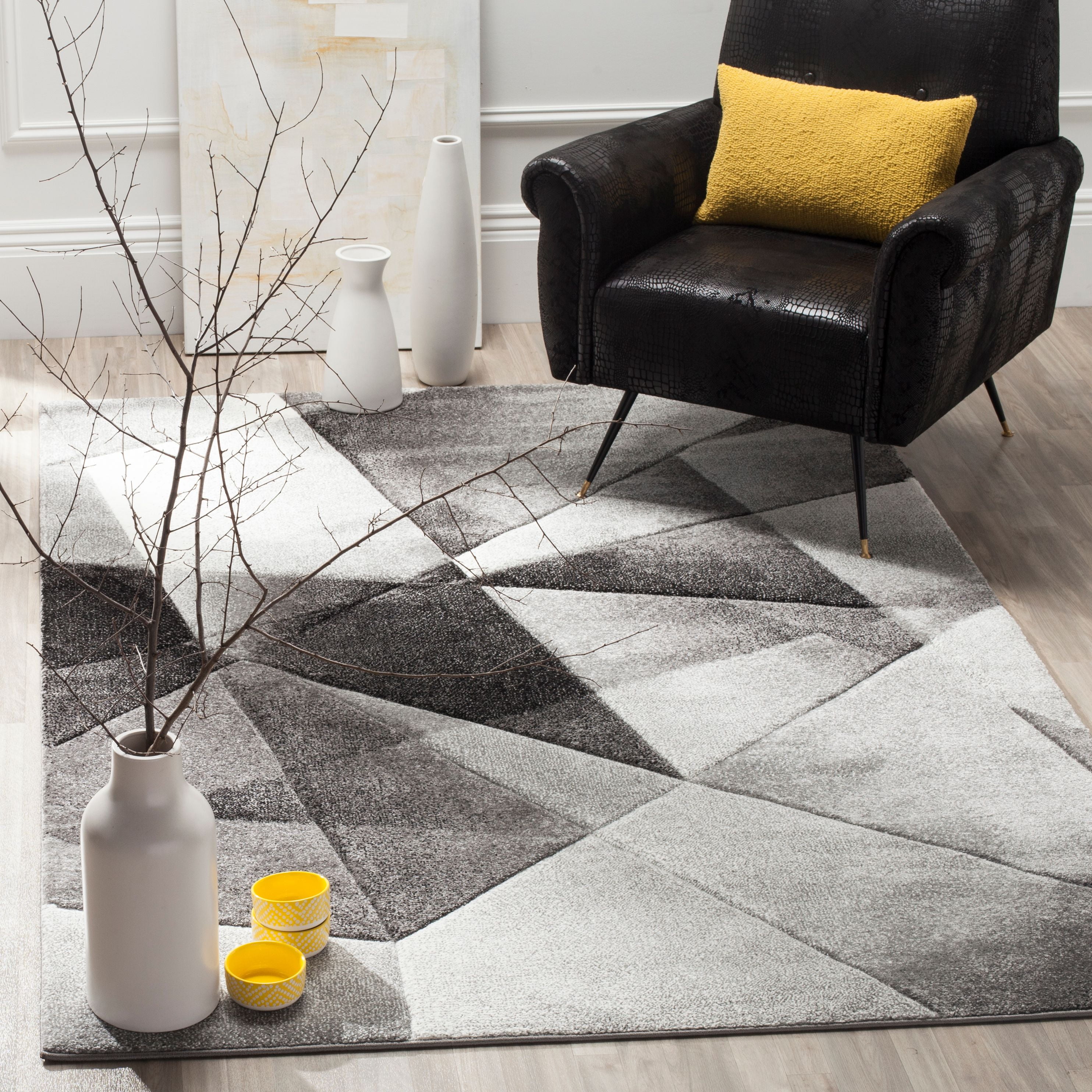 SAFAVIEH Porcello Jayme Abstract Prism Area Rug, Light Grey/Charcoal, 9 ...