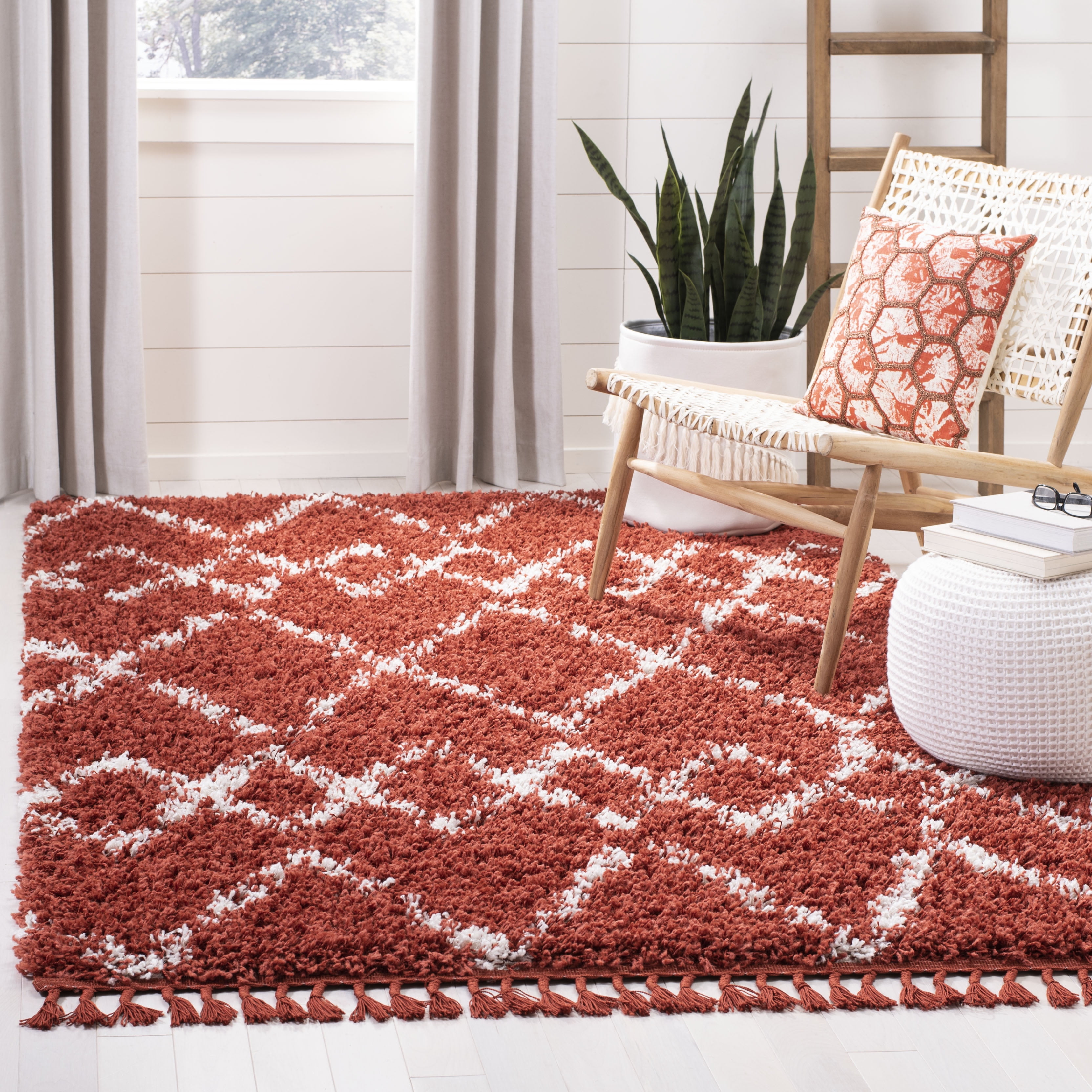 SAFAVIEH Pro Lux Shag Collection PLX434P Rust / Creme Rug - Walmart.com